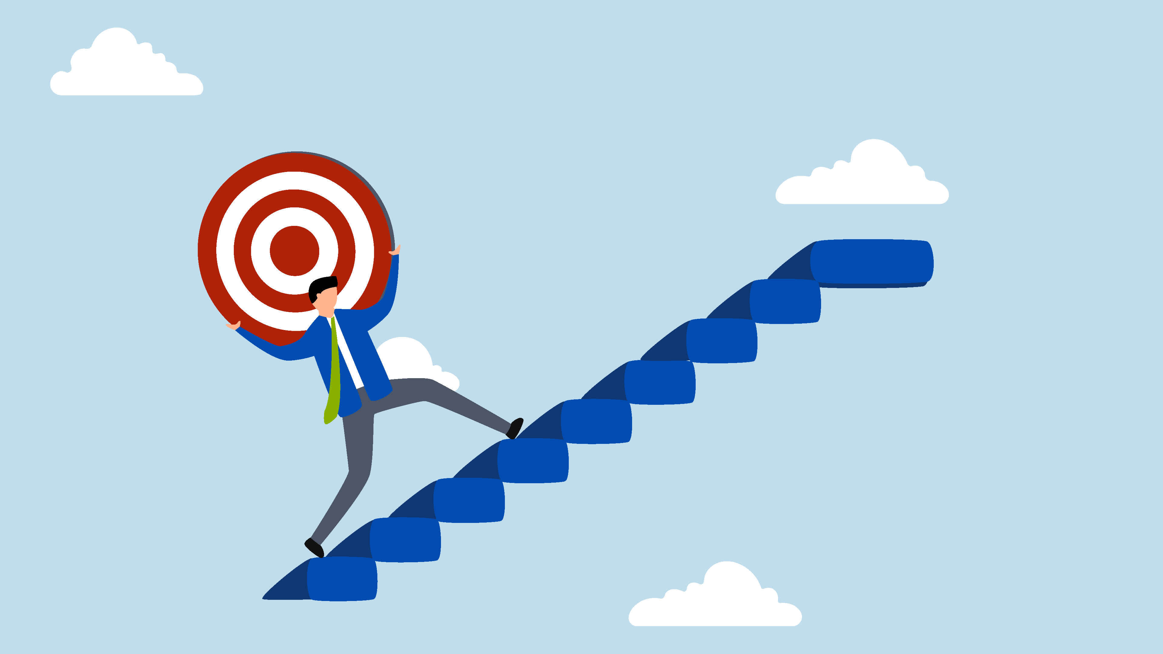 esfuerzo y ambición a alcanzar meta, 4k animación de fuerte empresario que lleva grande objetivo ...