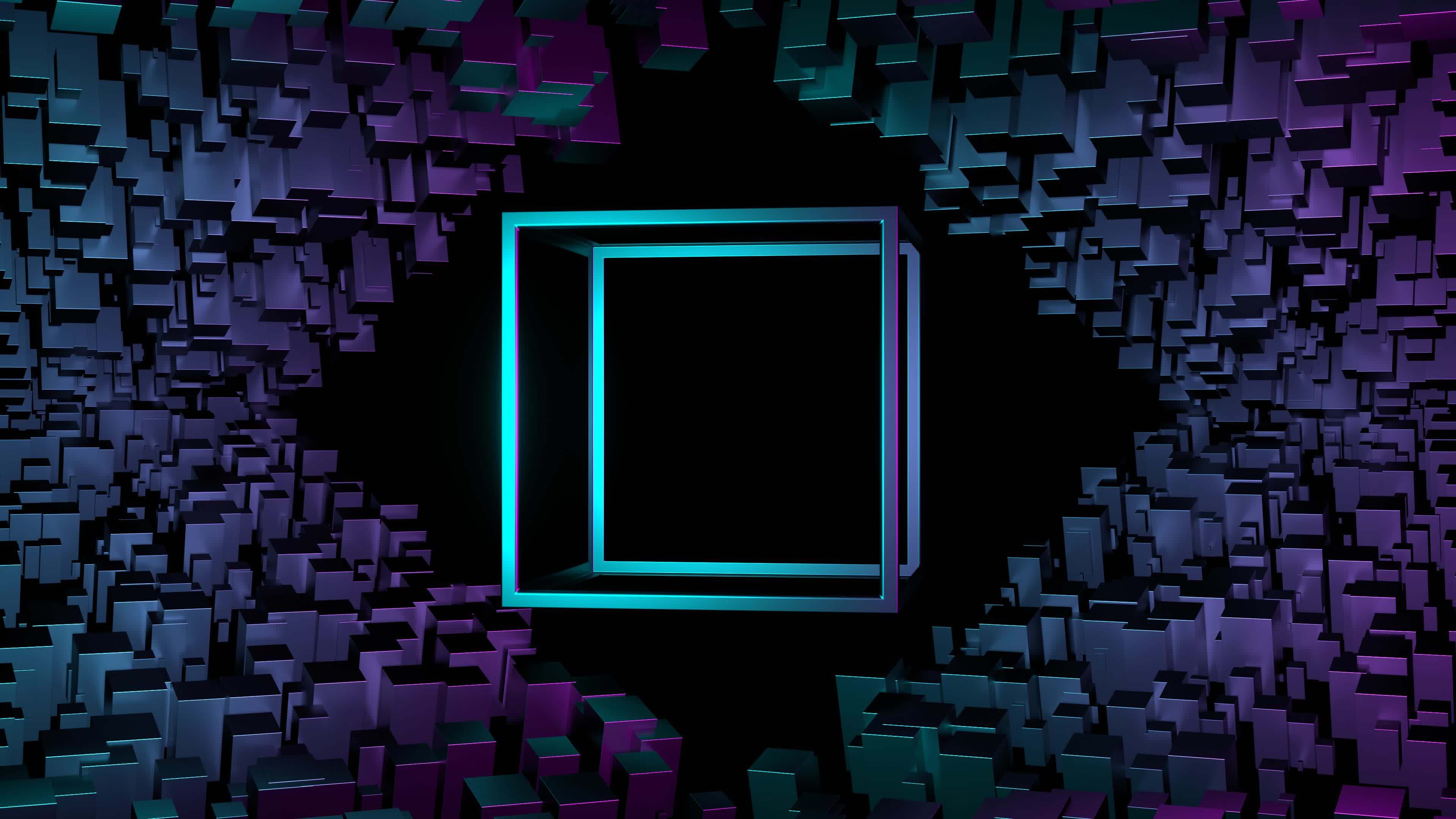 Cyan And Pink Rotation Glossy Cube Frame Background Vj Loop In 4k