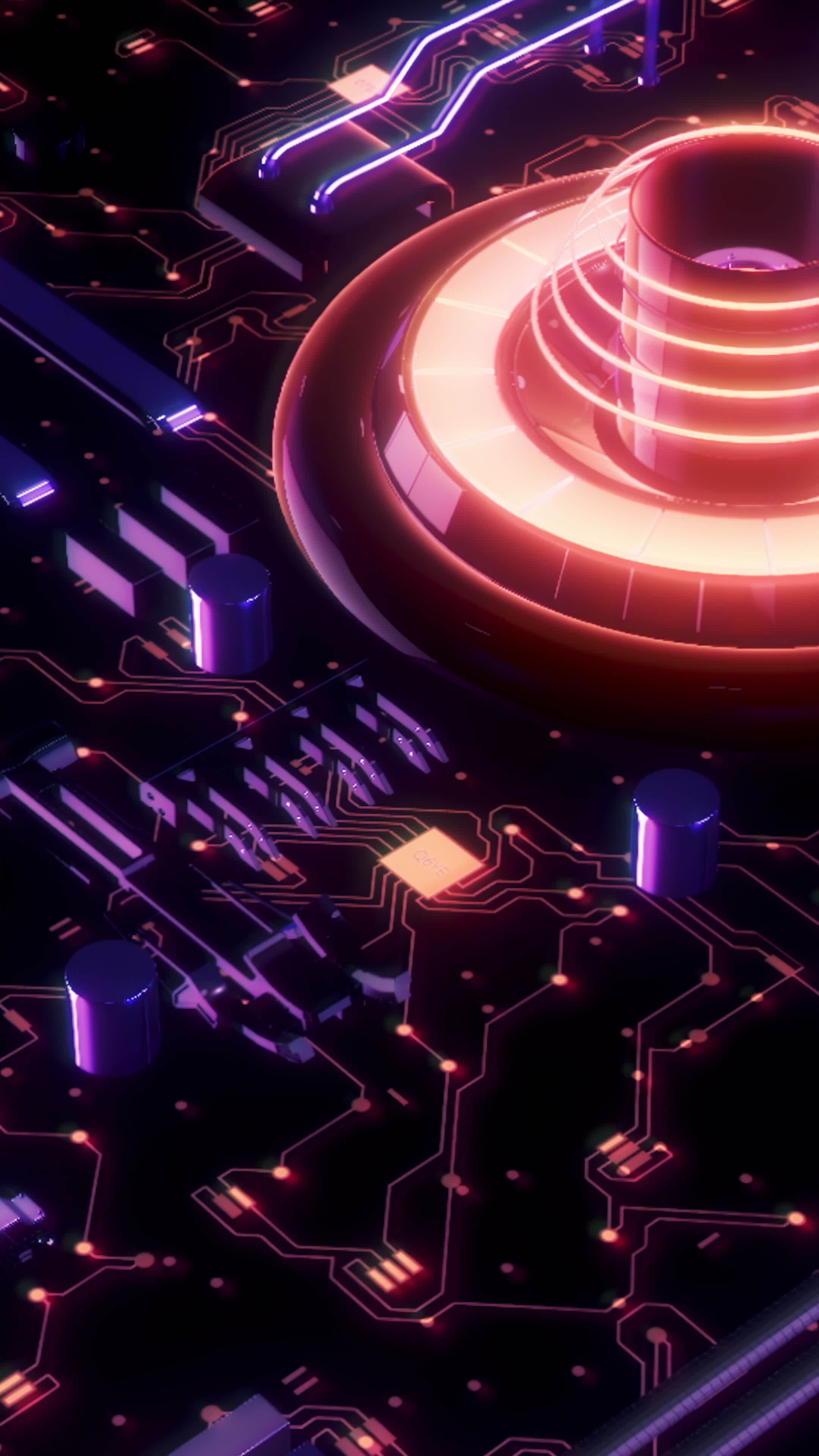 Beautiful 3d animation of the motherboard with light signals. Motion. Colorful circuit board ...