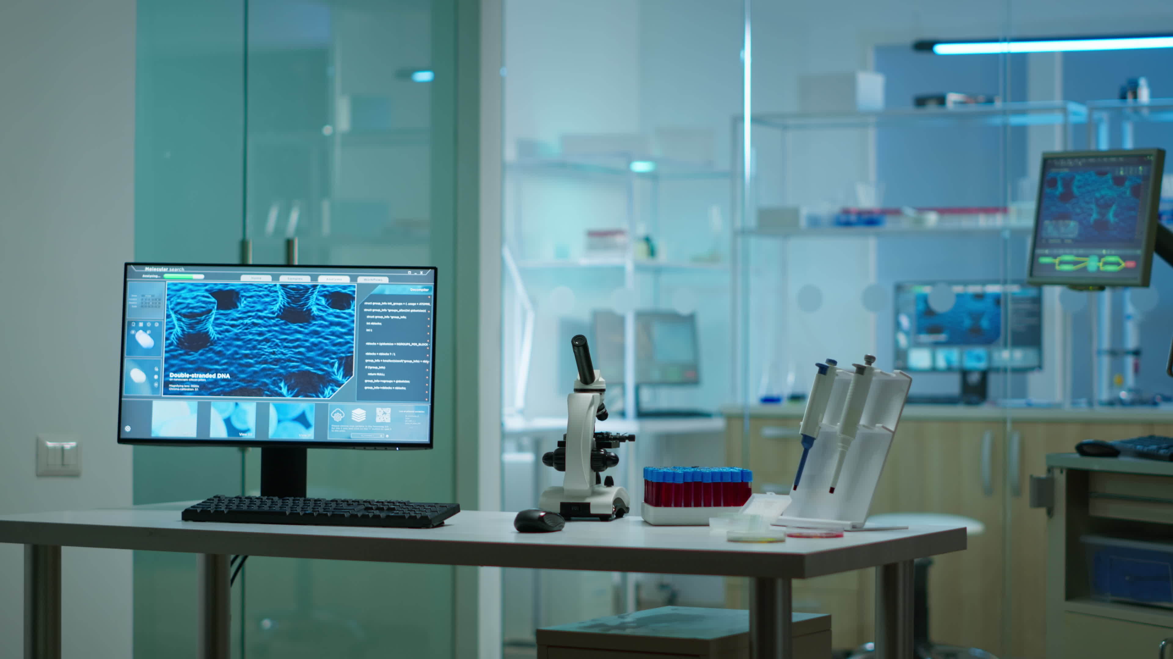 Modern empty biological applied science laboratory with technological ...