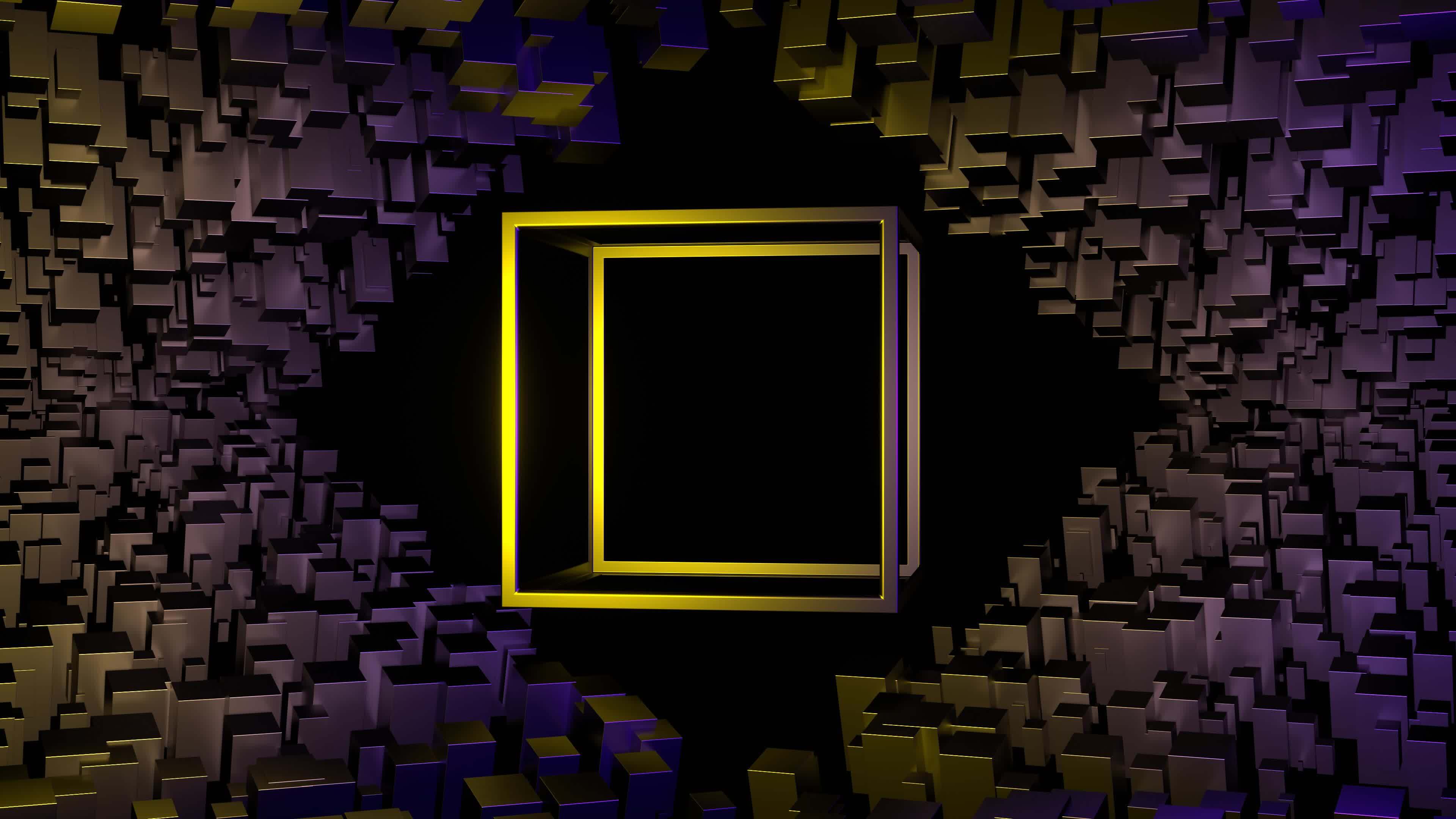 Purple And Gold Rotation Glossy Cube Frame Background Vj Loop In 4k
