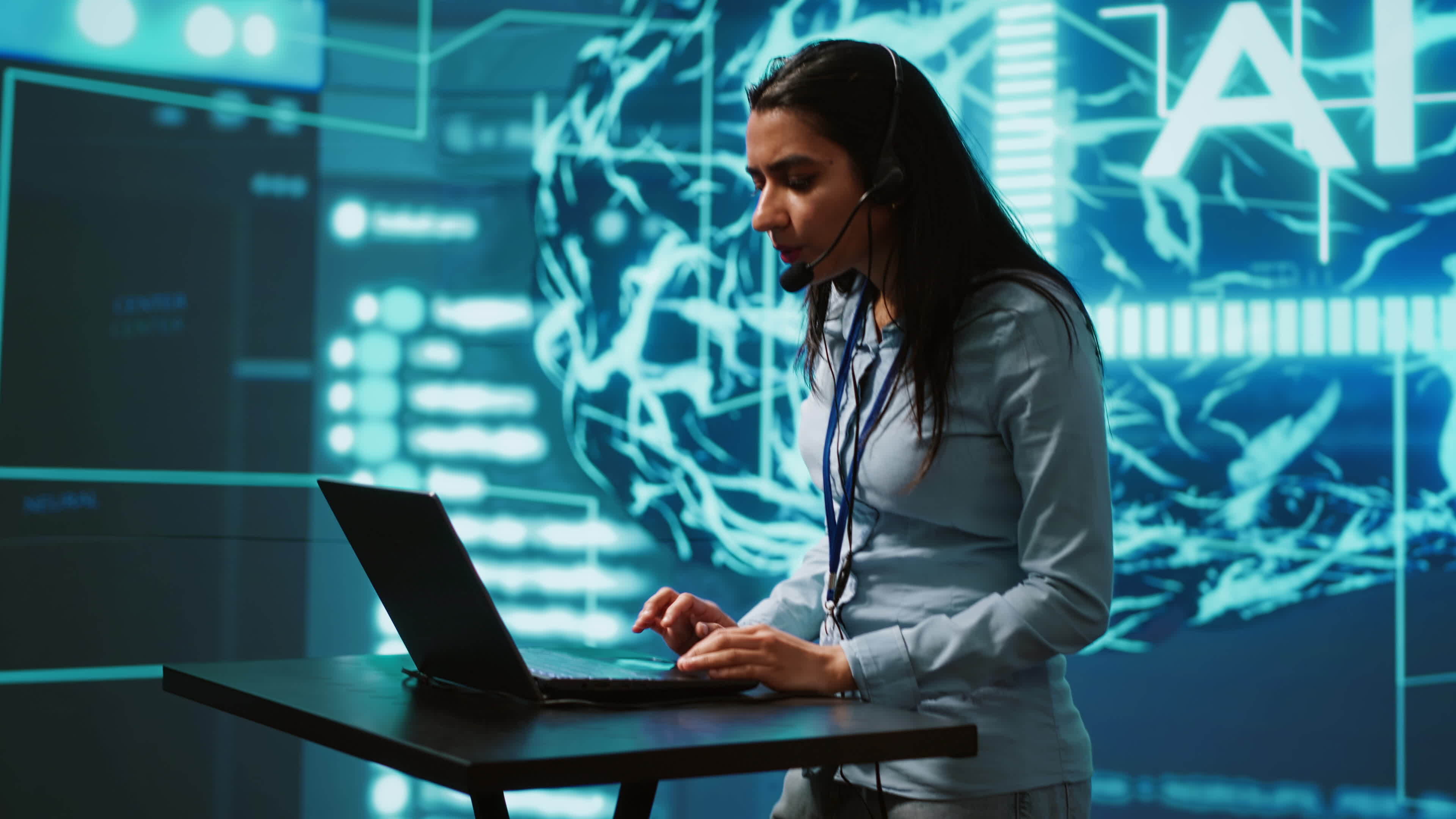 Speaker talking in online webinar, exploring ways AI can positively ... Speaker talking in online webinar, exploring ways AI can positively ...