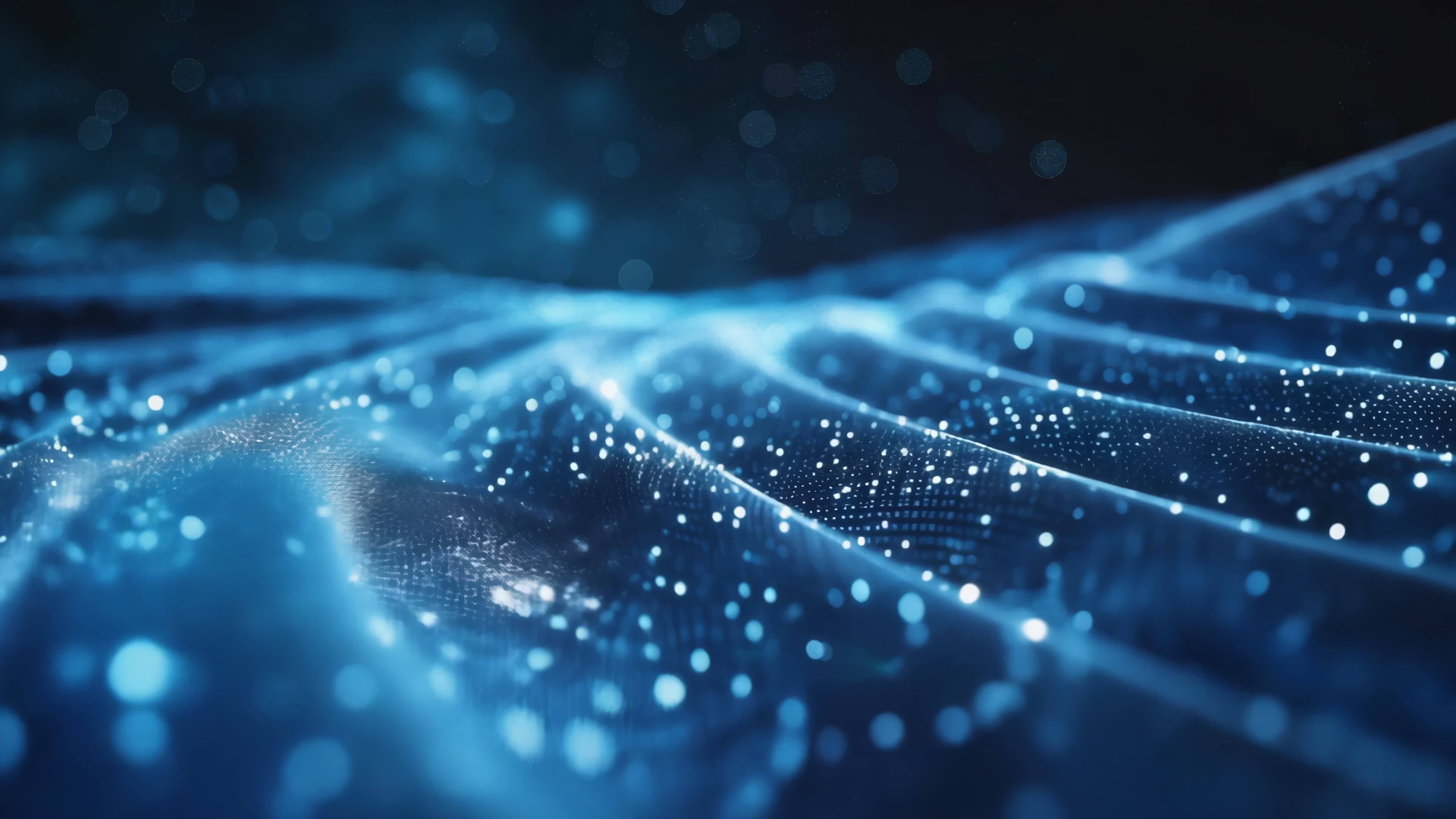 Abstract digital landscape with blue glowing particles. Futuristic data visualization, high-tech ...