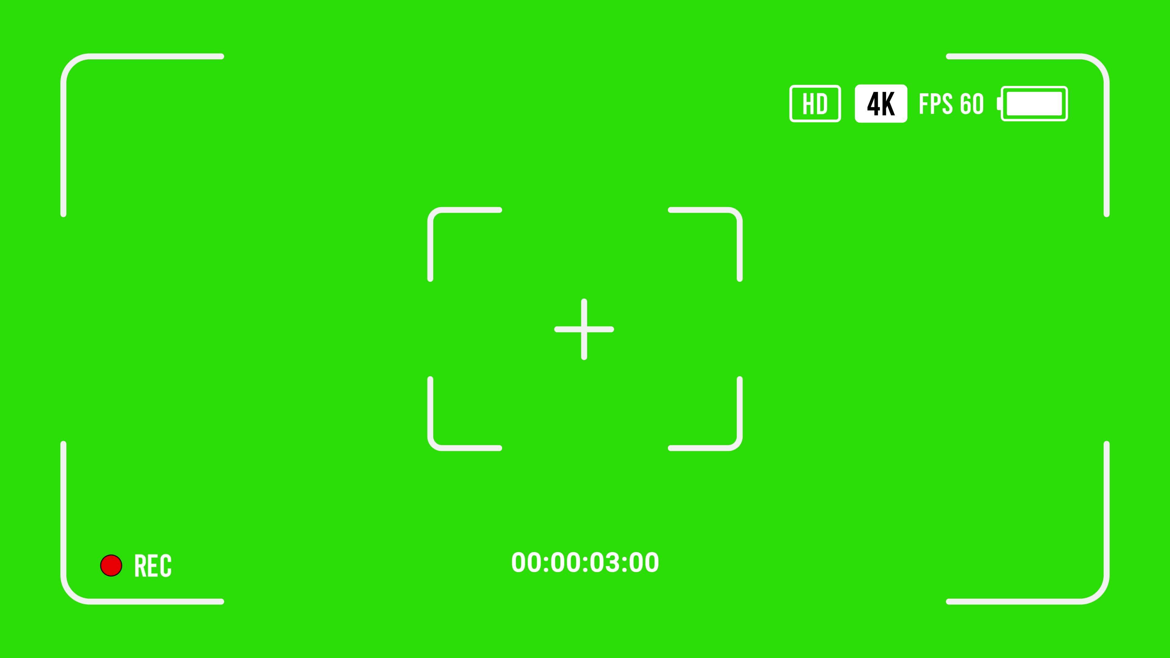 Camera recording screen overlay. Camera viewfinder recording overlay on green background 4K ...