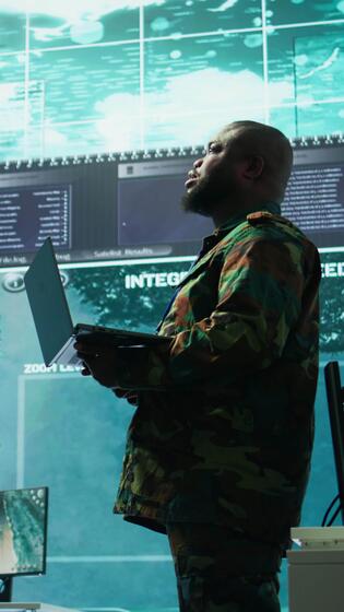 Vertical Military Team Manages Cybersecurity Operations In A High Tech Control Center Base Of