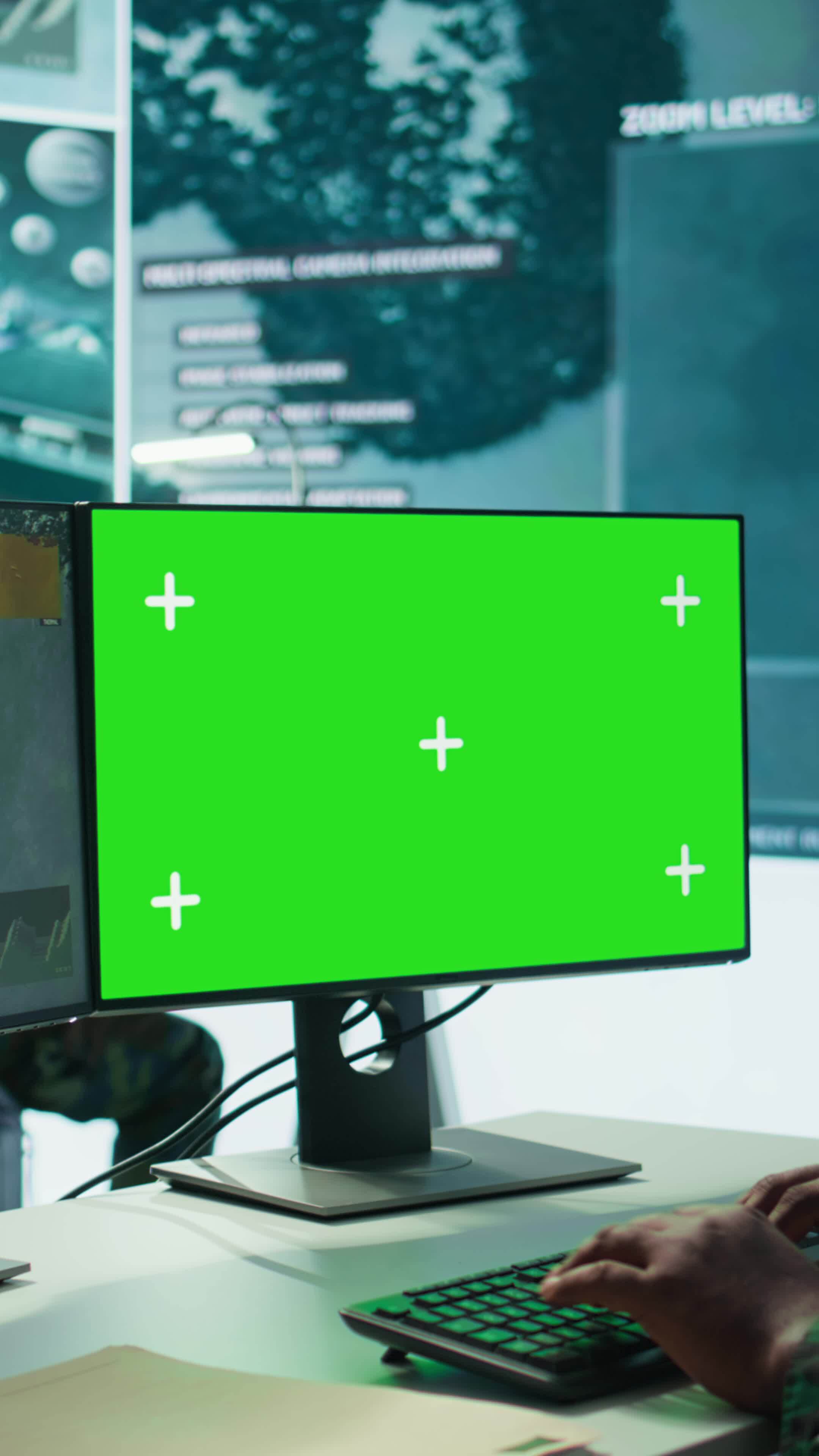 Vertical Army Officer Gathers Intelligence From Radar Next To Isolated Copy Space Working On