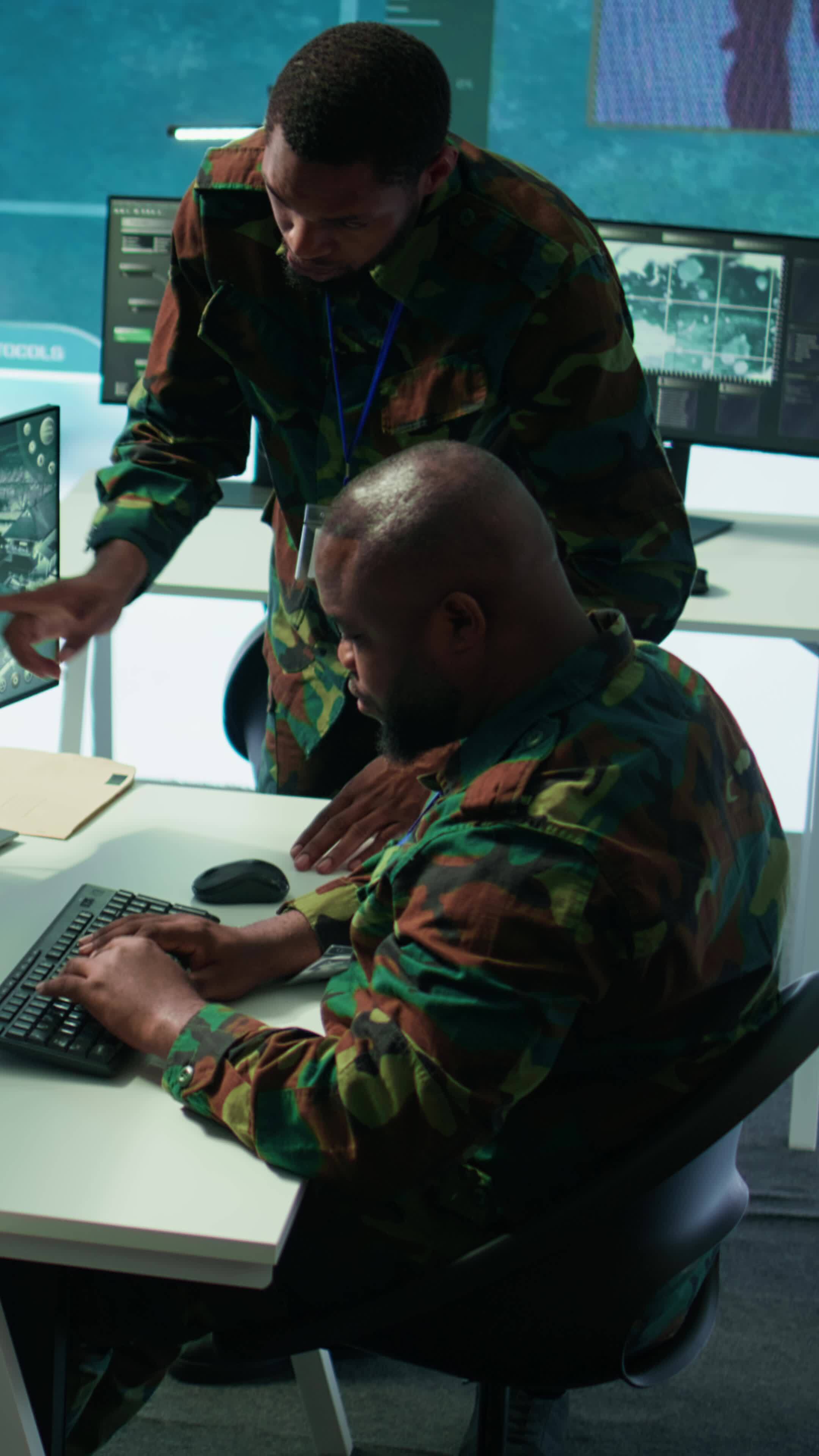 Vertical Military Staff In A Modern Operations Hub Handling Critical Information Collected On