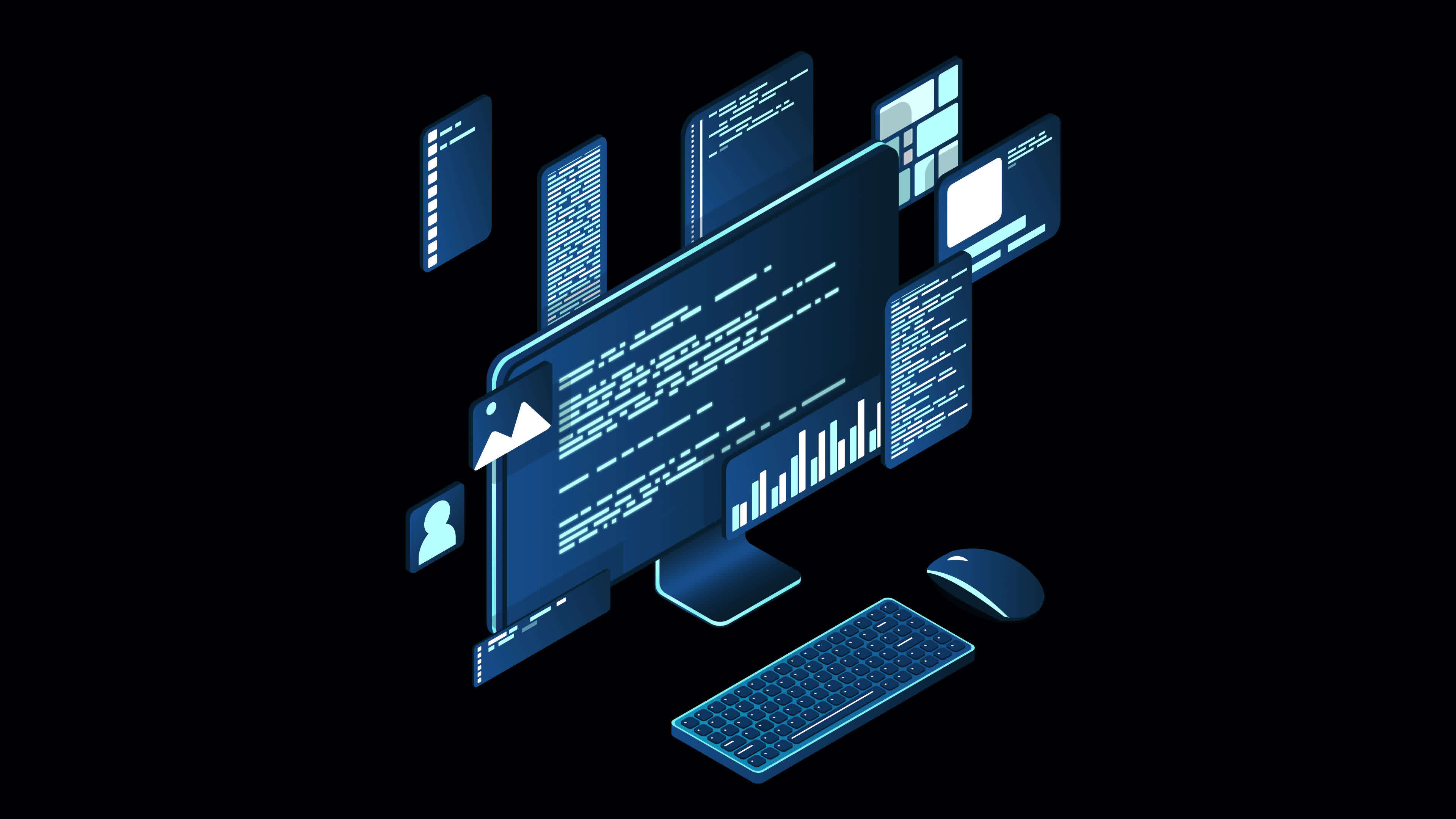 Isometric computer technology animation. Desktop computer platforms ... Isometric computer technology animation. Desktop computer platforms ...