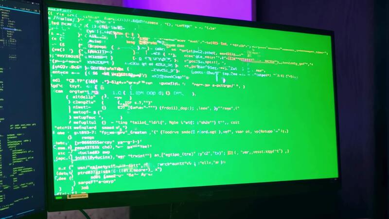 Debugging code on green screen laptop. Replace green screen with error messages. 48096519 Stock ...
