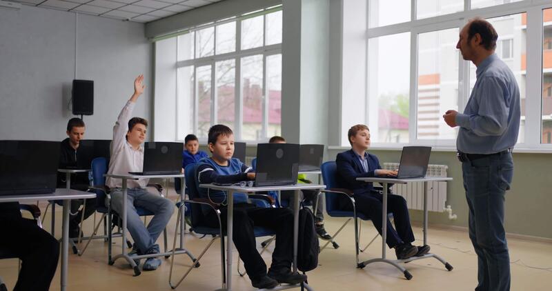 Education In School With Modern Computer Technology, Smart Children In ...