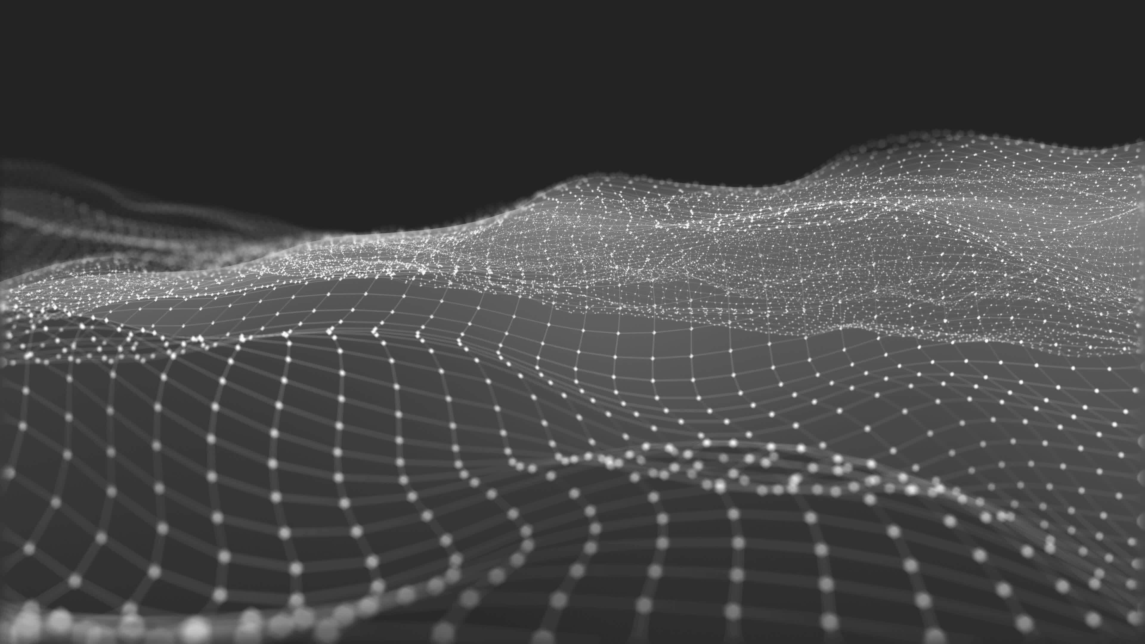 Background Abstract Digital Wave And Light Square Particles In Organic