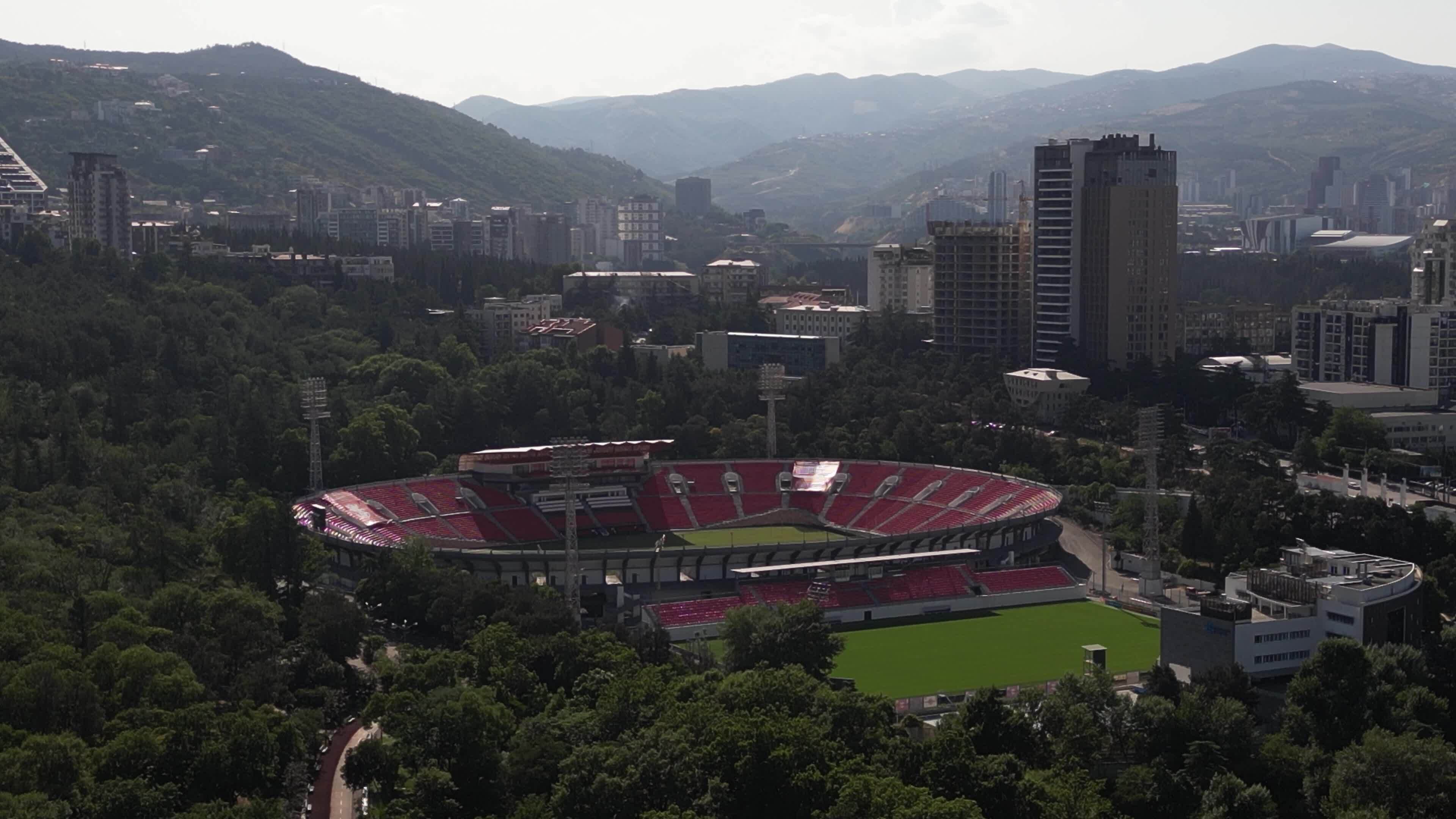 Tbilisi, Georgia- 4th july, 2024 - aerial approach view The Mikheil ... Tbilisi, Georgia- 4th july, 2024 - aerial approach view The Mikheil ...