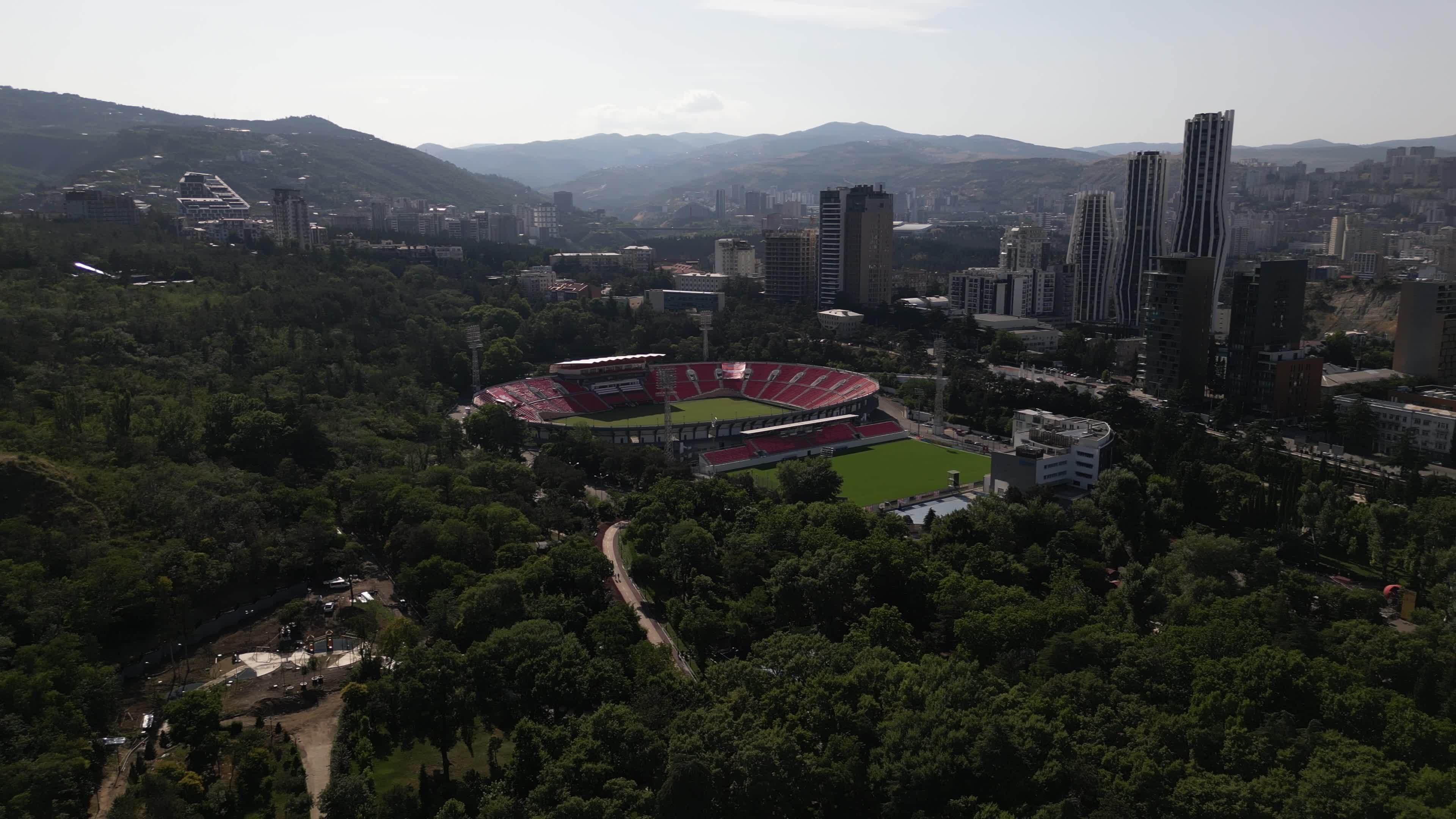 Tbilisi, Georgia- 4th july, 2024 - aerial approach view The Mikheil ... Tbilisi, Georgia- 4th july, 2024 - aerial approach view The Mikheil ...