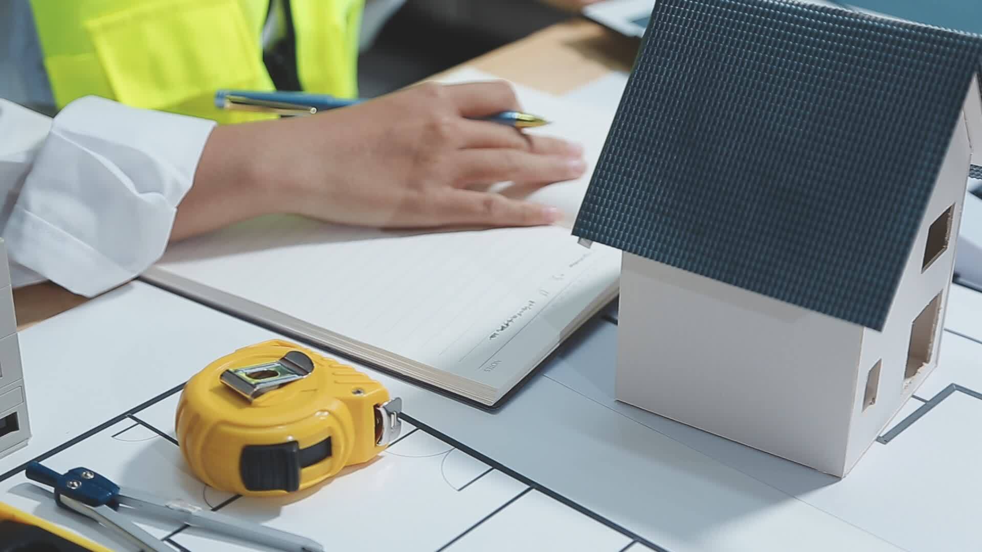 A Foreman Sits At A Desk In An Office Calculating Costs Planning Construction Calculating