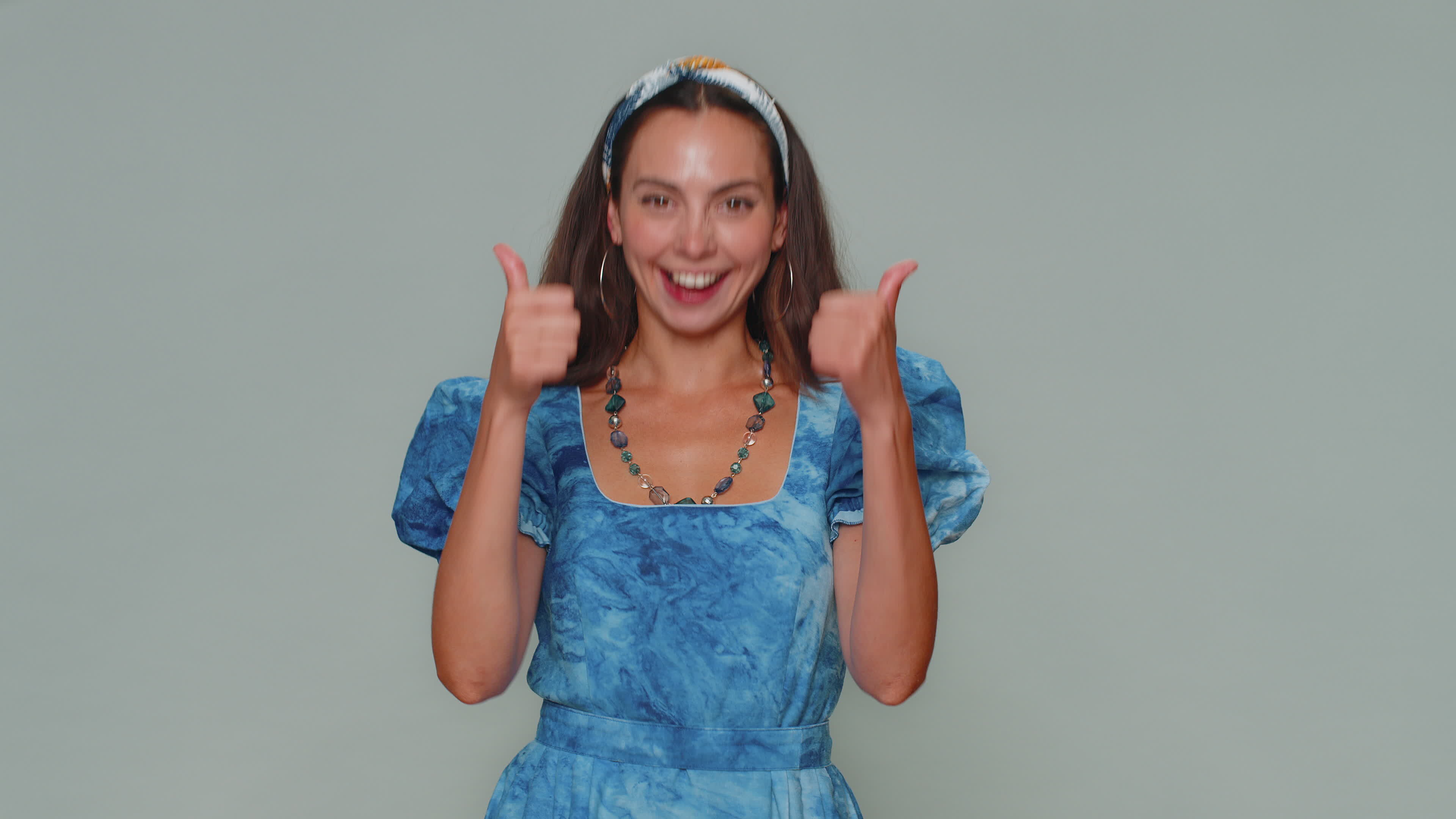 Woman Raises Thumbs Up Agrees Or Gives Positive Reply Recommends