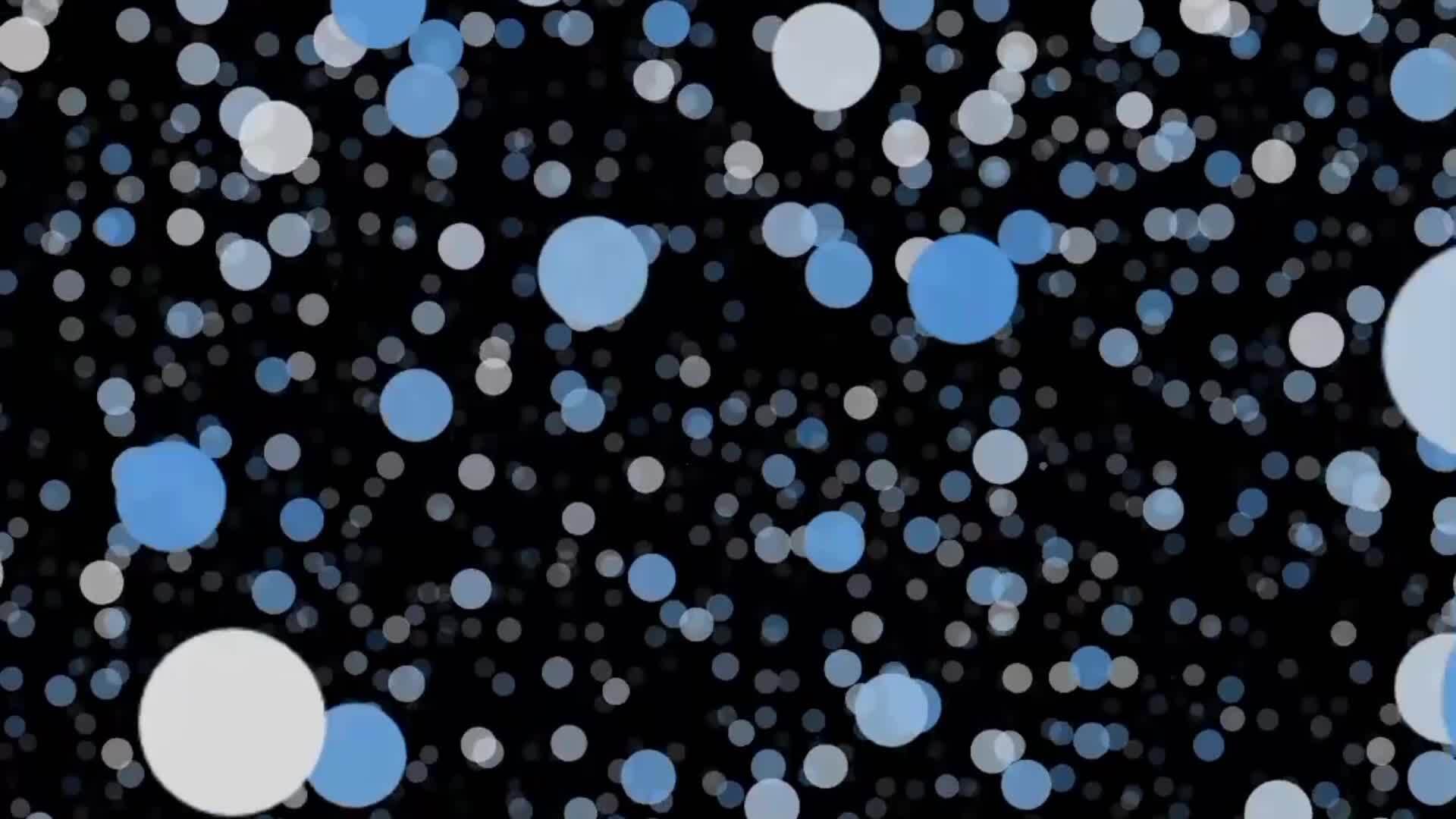 An abstract animation of particles and blue bokeh circles sparkles on dark background. loop ...