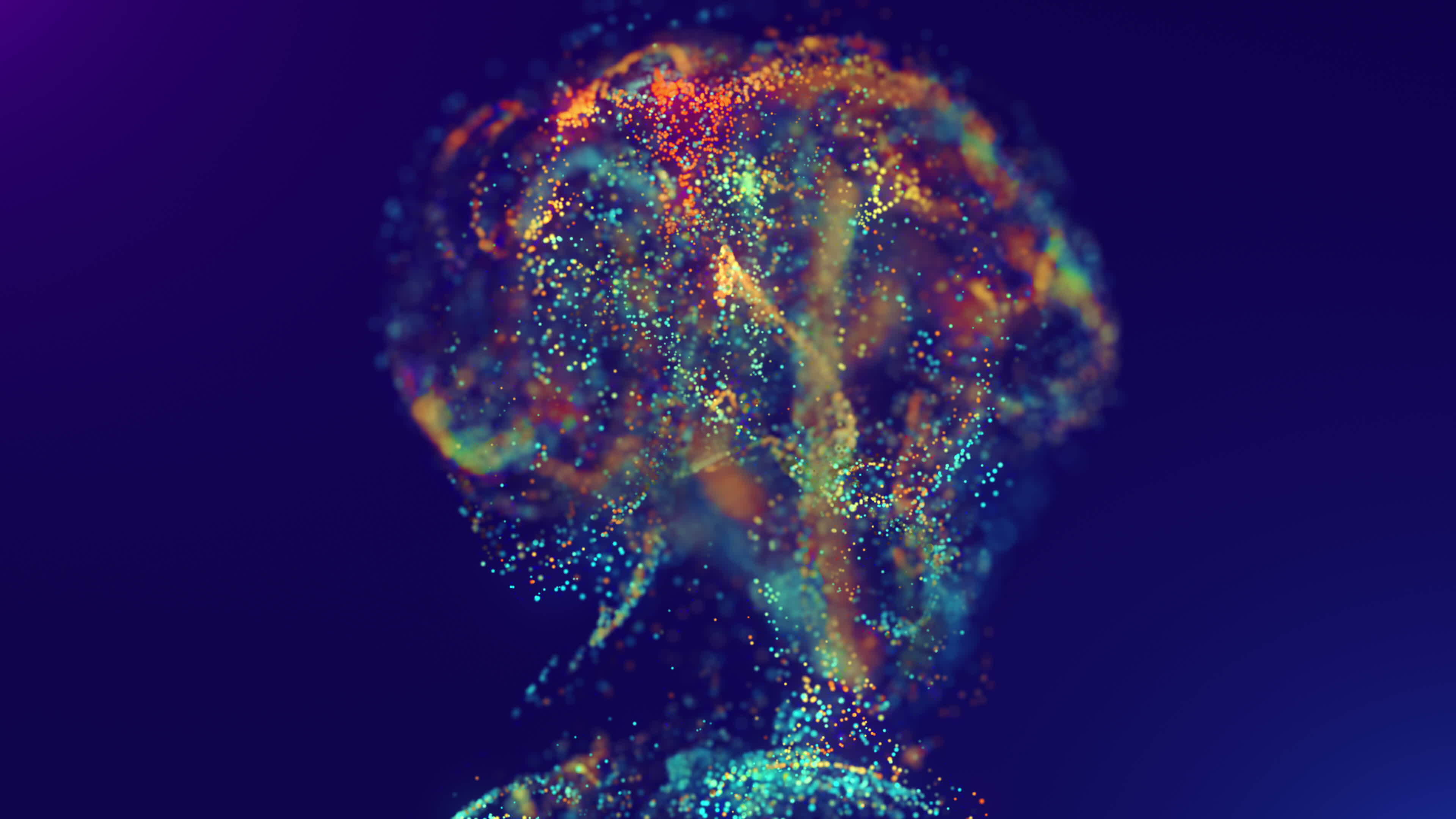 Multicolored, bright, abstract cloud of particles in space. A bright ...