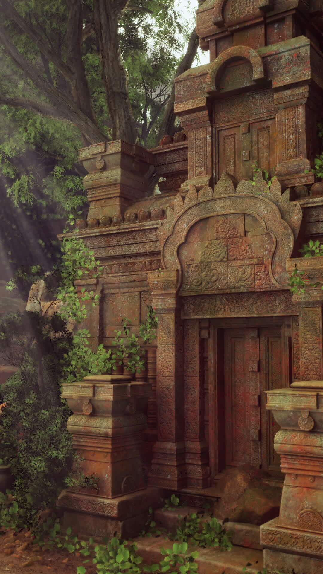 Sunlight Filters Through Dense Forest, Illuminating Ancient Temple ... Sunlight Filters Through Dense Forest, Illuminating Ancient Temple ...
