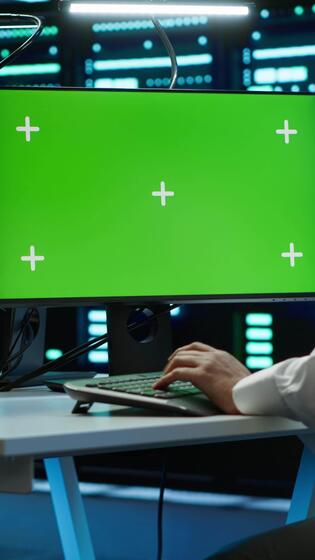 Vertical Engineer In Server Hub Using Green Screen Pc To Stop Hacker
