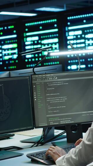 Vertical Coworkers In High Tech Data Center Monitoring Security Threats Implementing