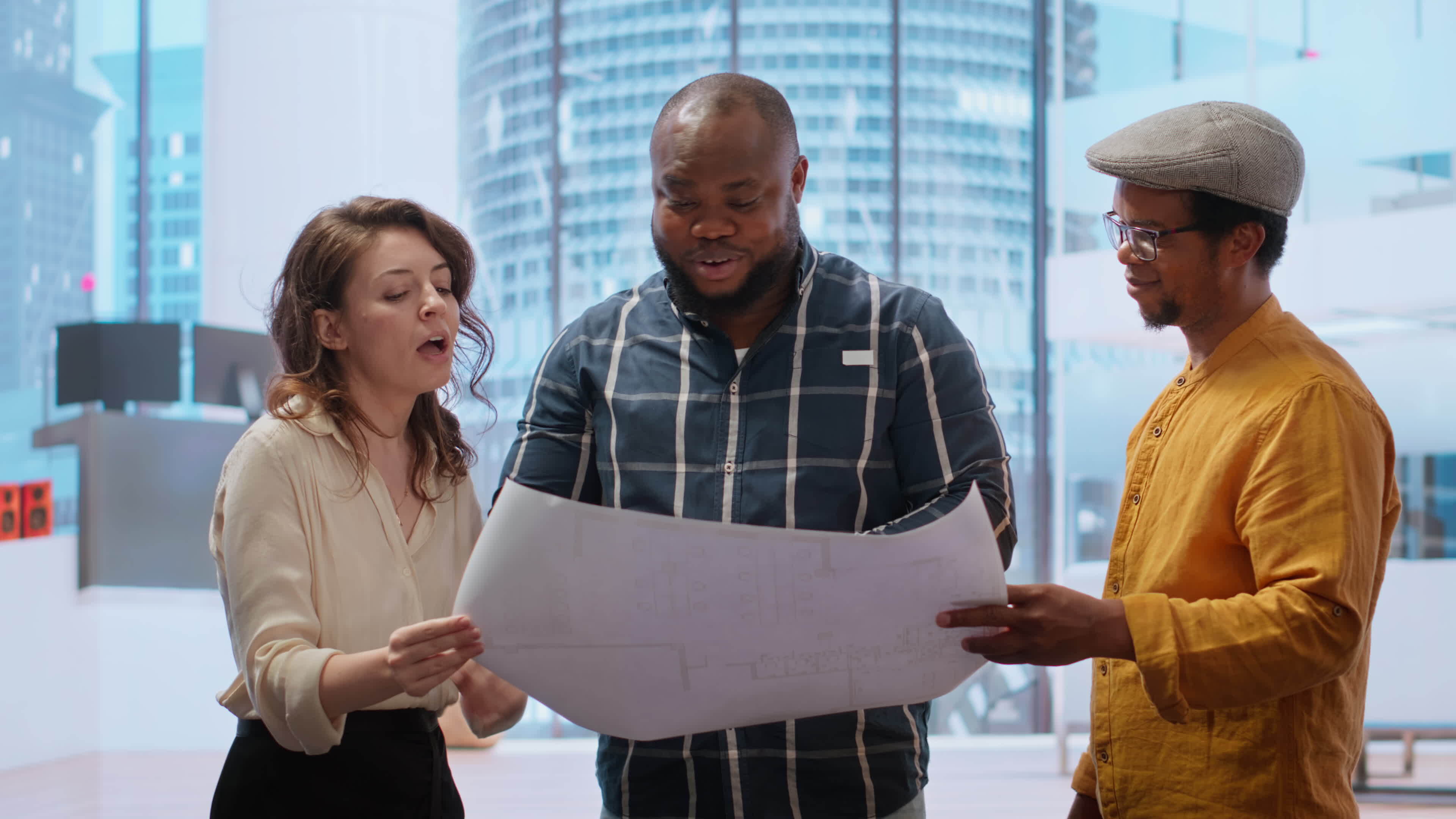 Professional Woman Planning A Relocation By Drafting The Blueprints On