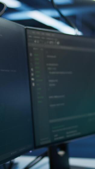 Vertical Computers In Data Center Used For Monitoring Security Threats Threatening Hardware