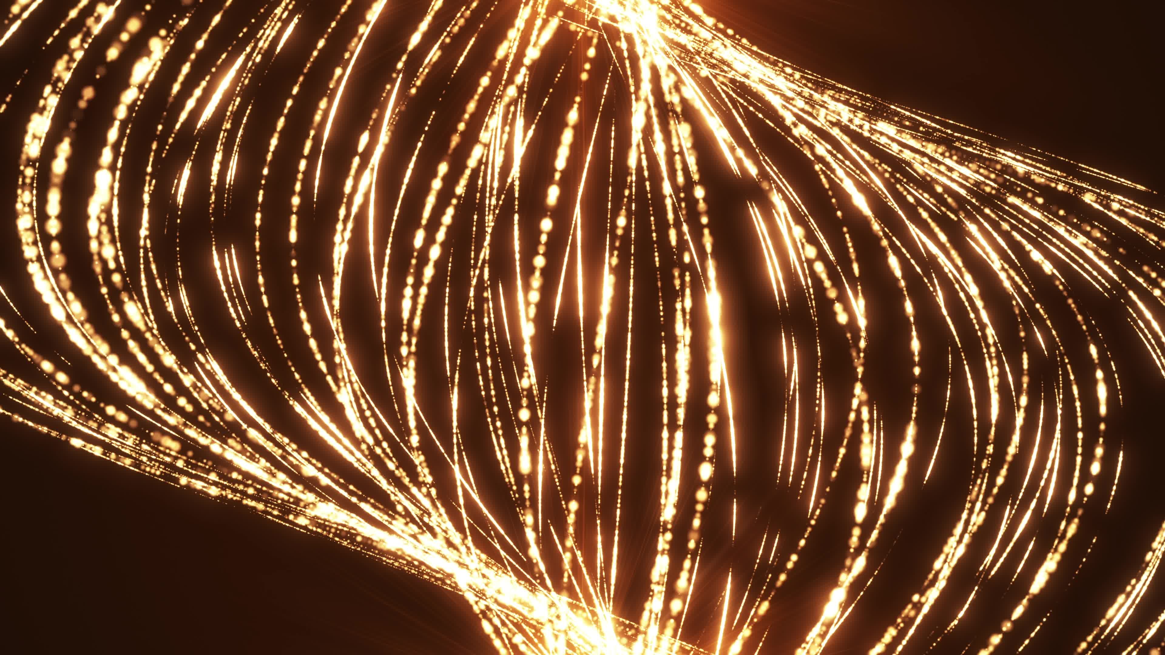 Abstract Waves From Lines And Dots Of Golden Light Glitter Particles Of Glowing Swirling