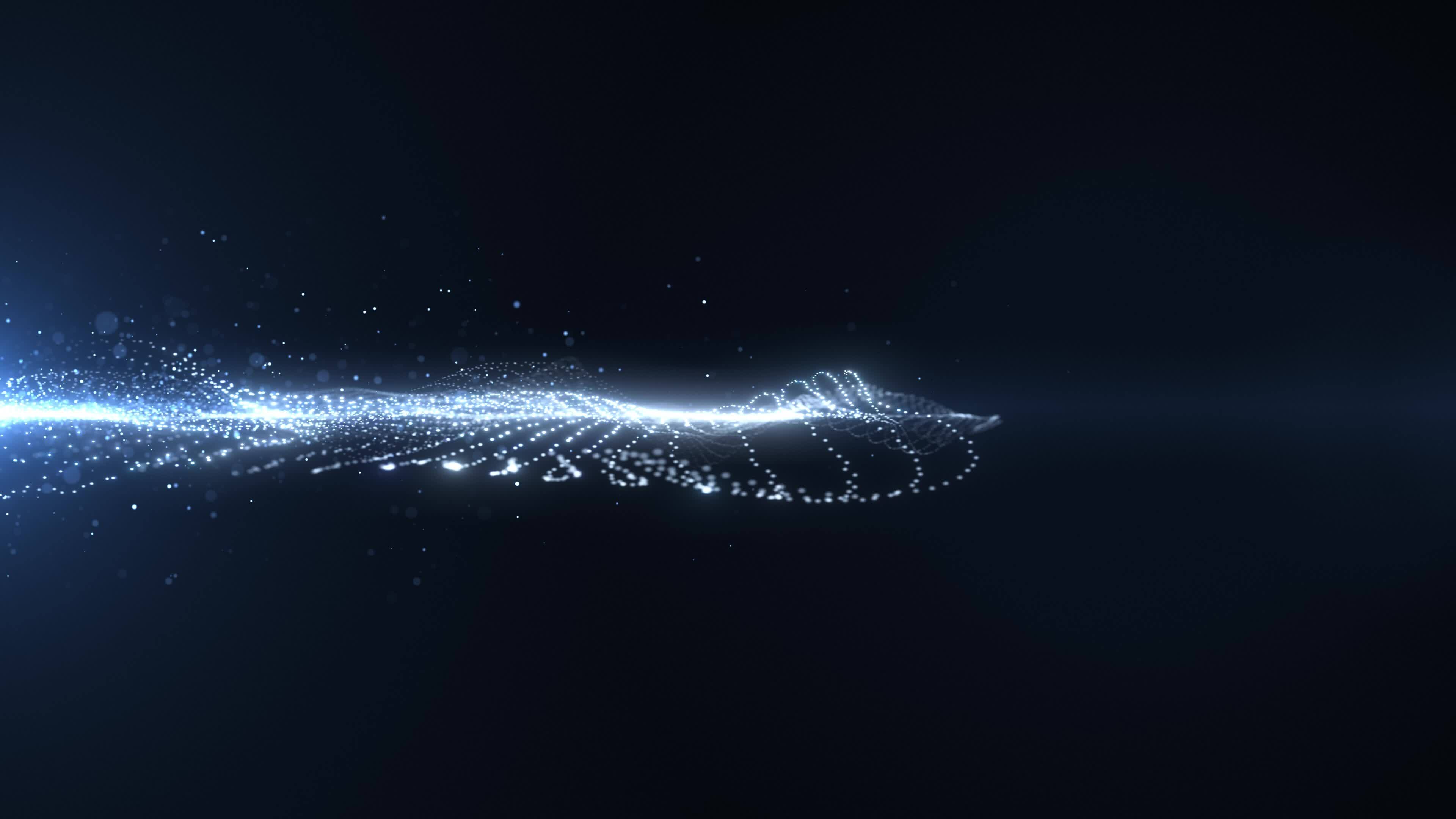 Abstract digital dynamic particle waves with light motion lights background, data flow, cyber ...