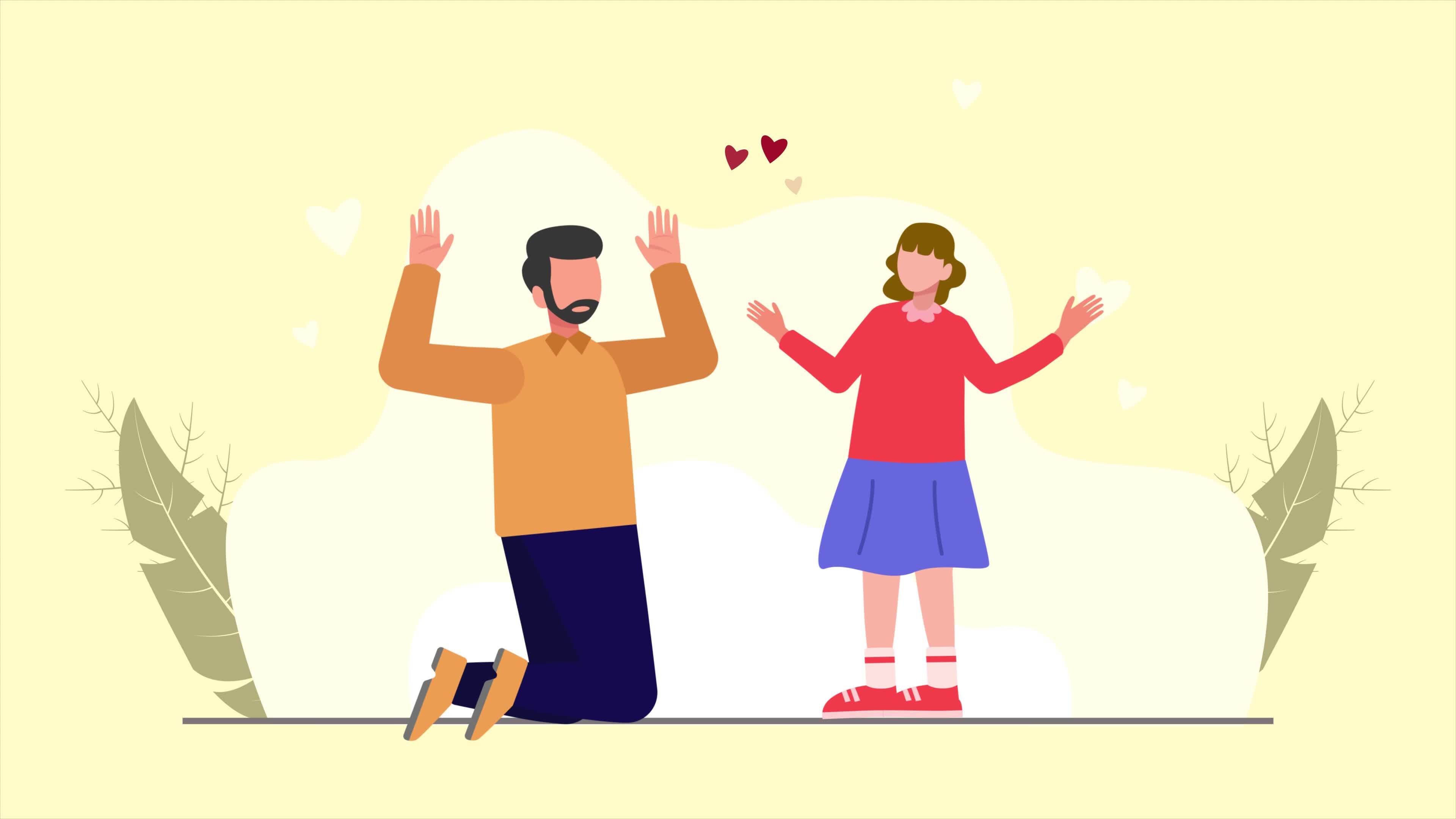 Animated Parent-child relationship, communication concept. Full length animation illustration ...