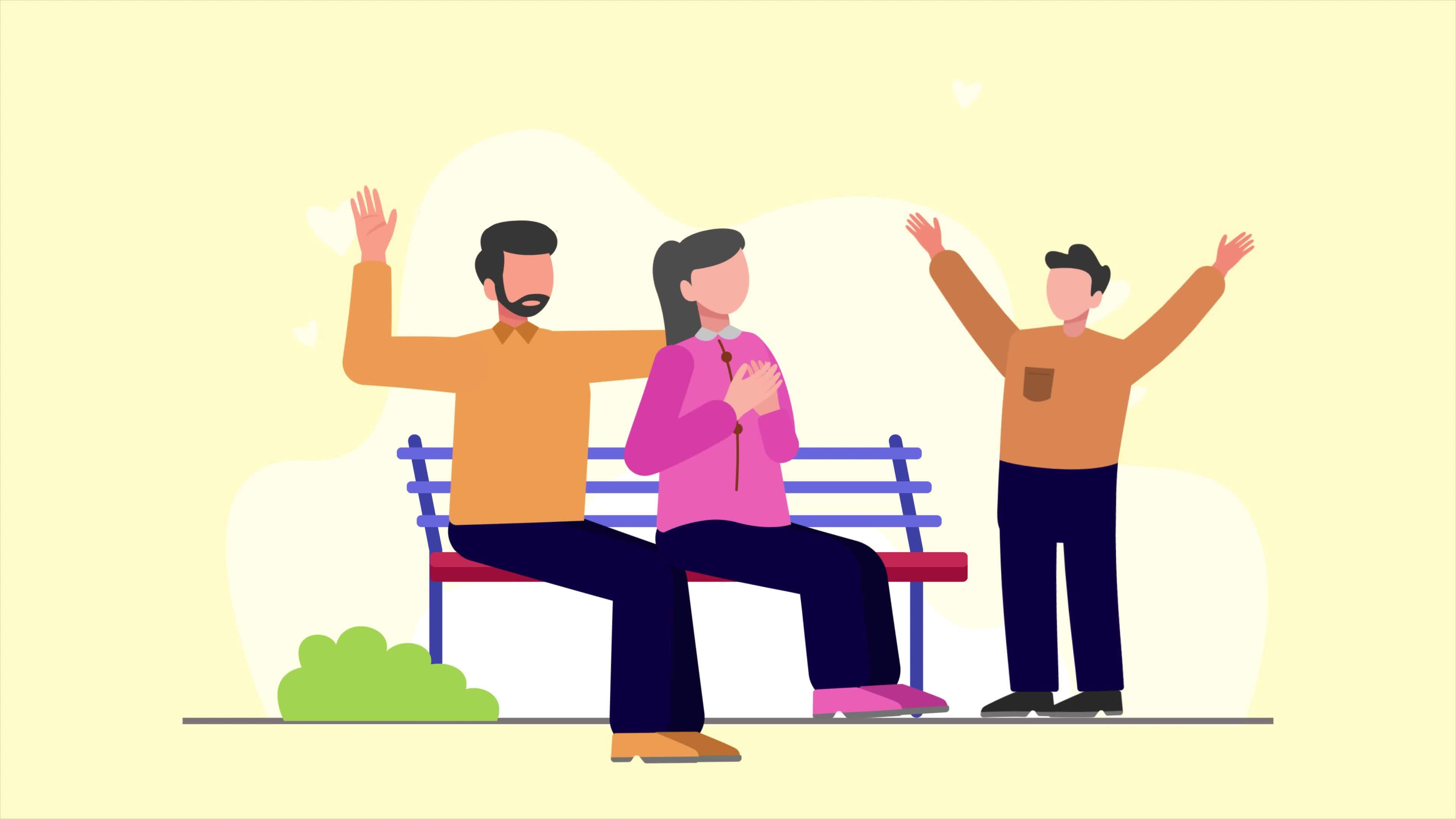 Animated Parent-child relationship, communication concept. Full length animation illustration ...