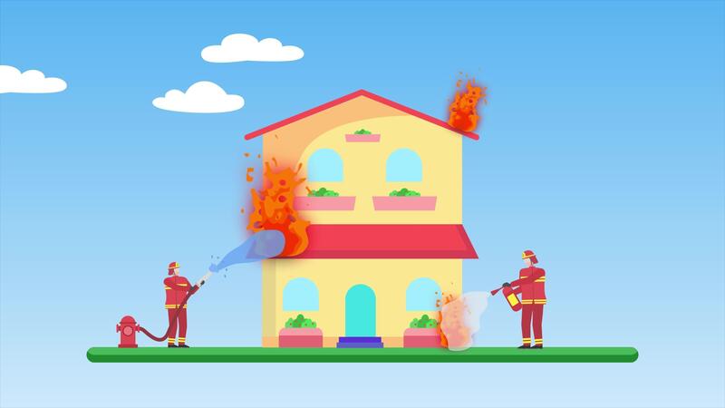 Animated Firefighters with firefighting equipment concept. Full length ...