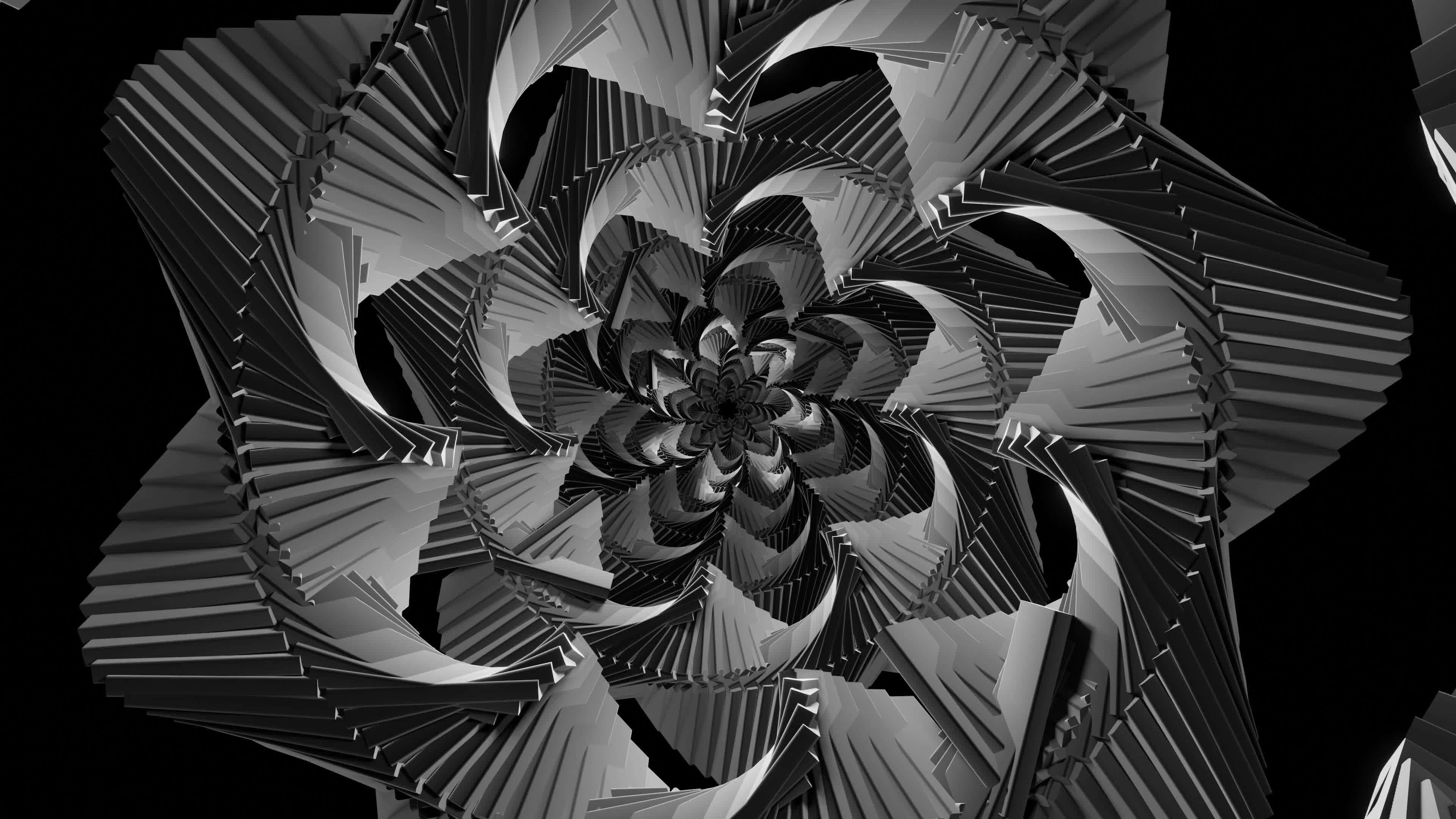 Abstract Black And White Seamless Loop Animated Pattern Kaleidoscope 3d Rendering Vj Background
