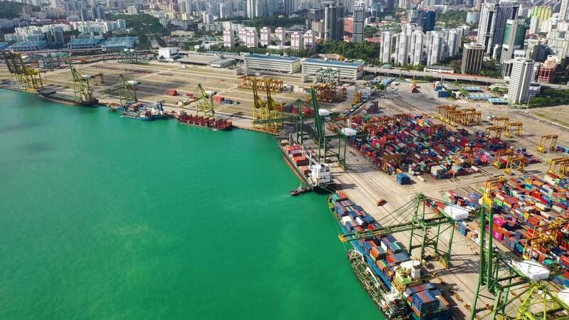 Drone Aerial View 4k Footage Of Shipping Containers In Port Of