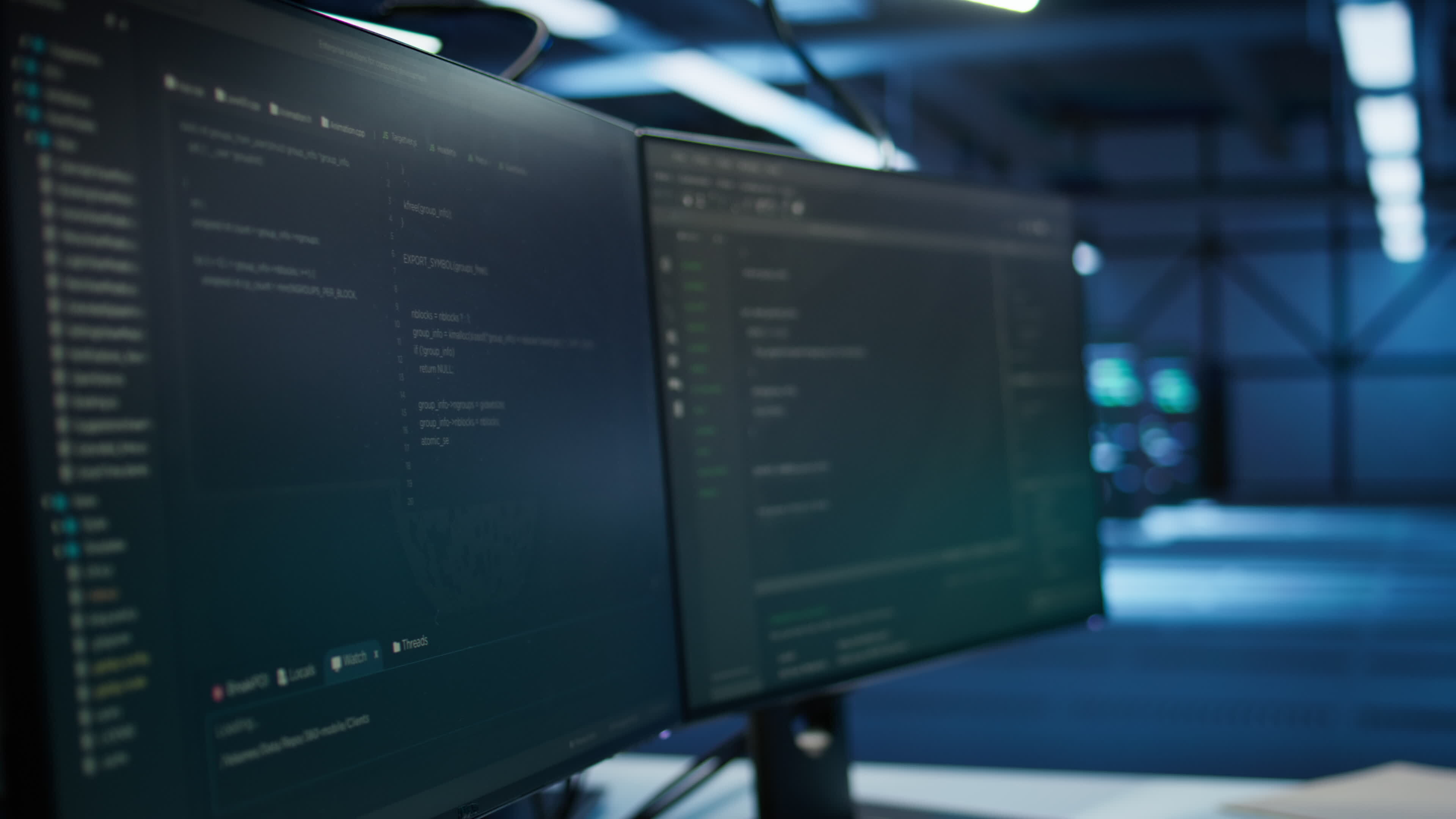 Computers In Data Center Used For Monitoring Security Threats Threatening Hardware Rackmounts