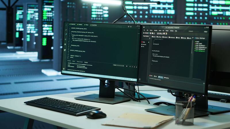 Data Center Workplace With Networking Systems Installed Used For Managing Rigs Computer