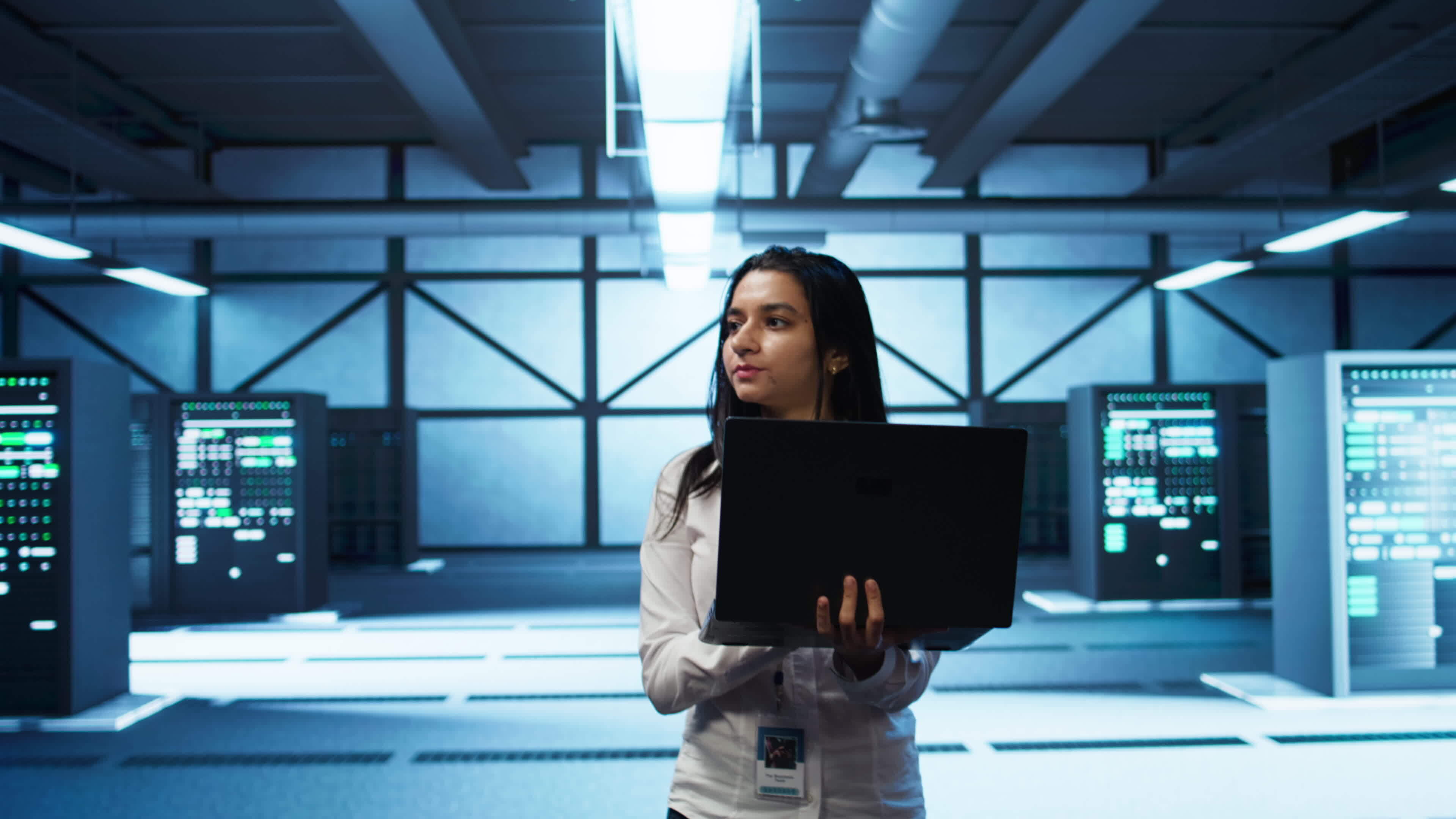 System Administrator In Data Center Monitoring Security Threats Implementing Cybersecurity