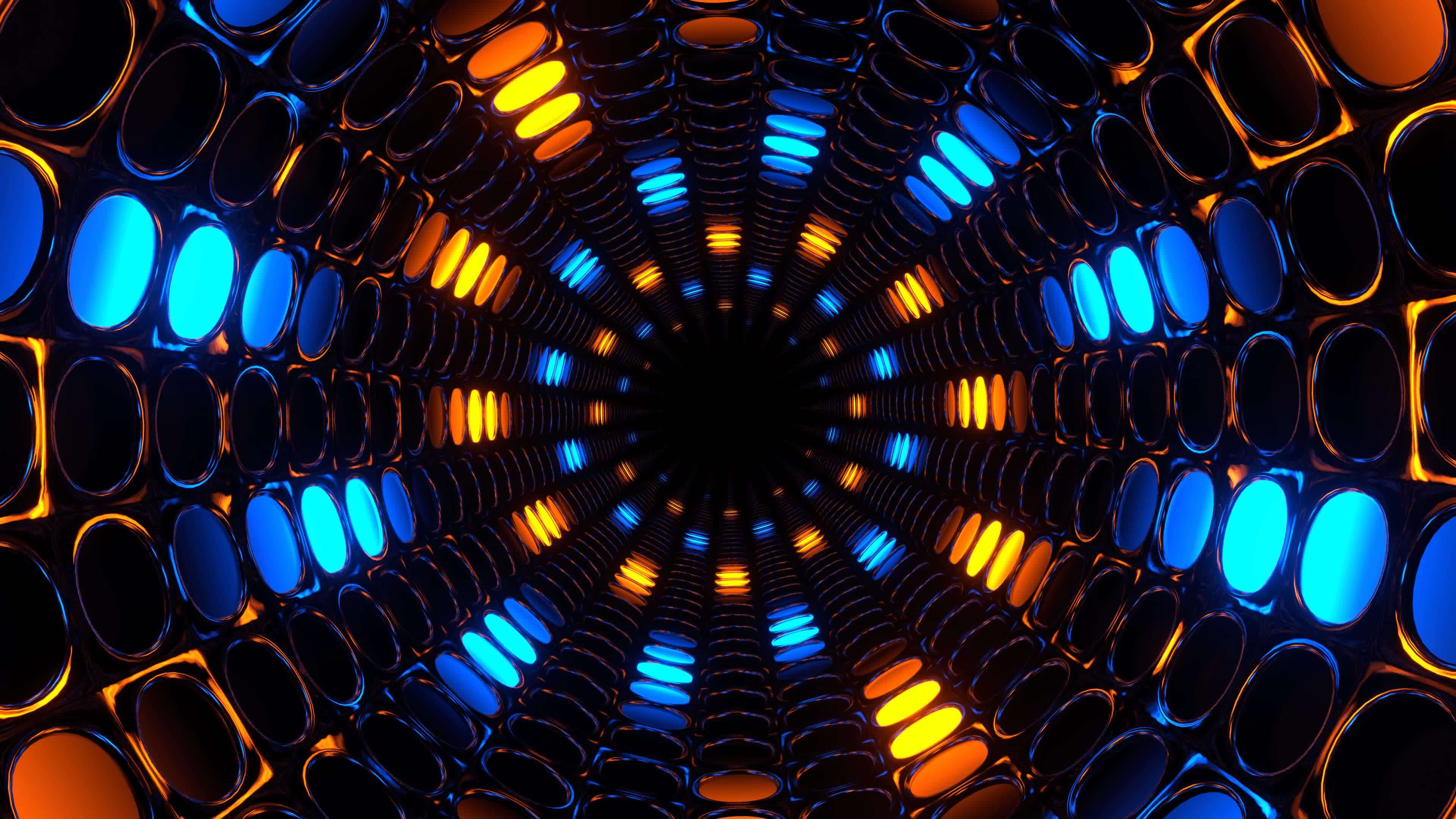 Orange And Blue Abstract Neon Light Rotation Tunnel Background Vj Loop