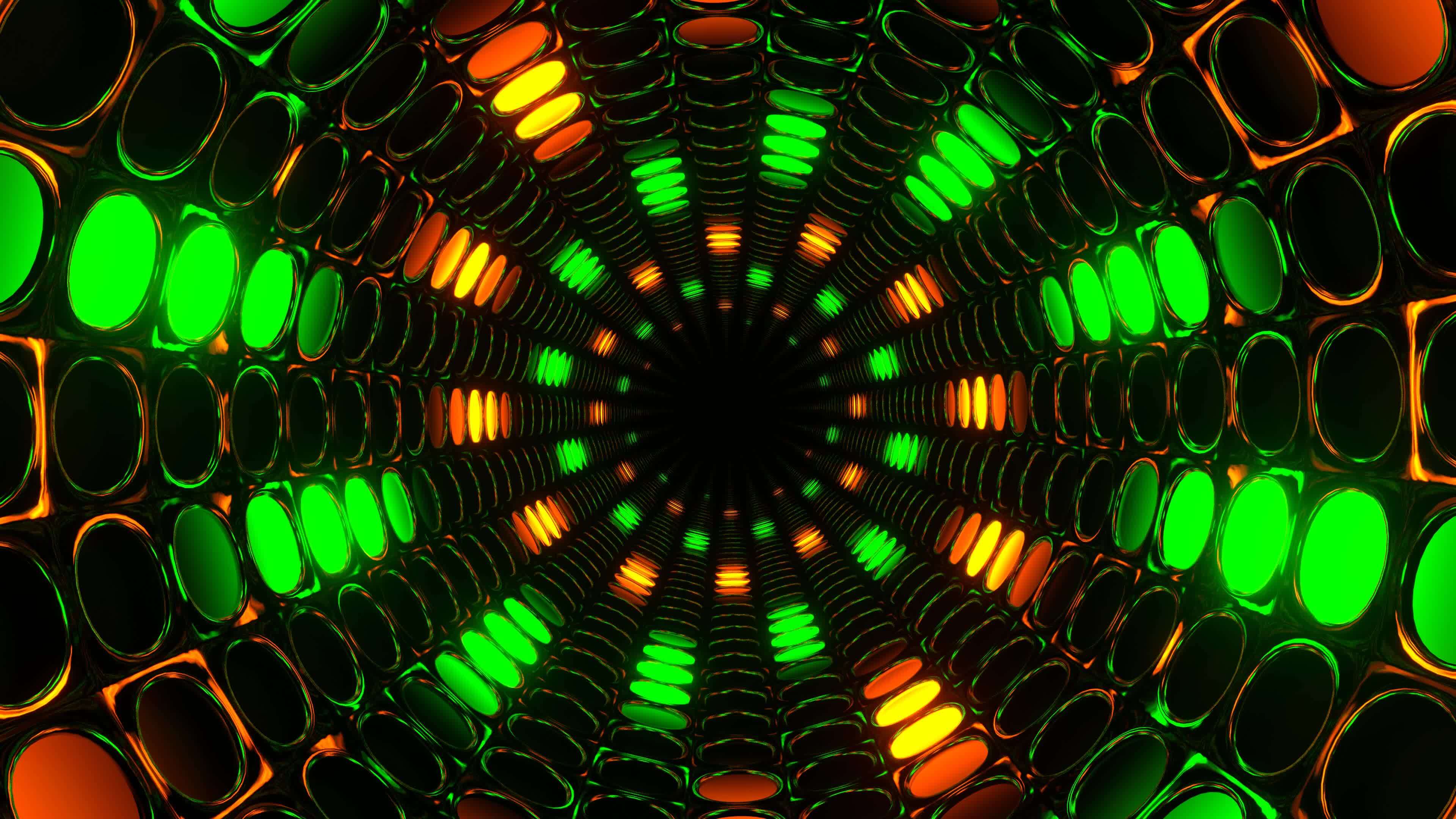 Green And Orange Abstract Neon Light Rotation Tunnel Background Vj Loop