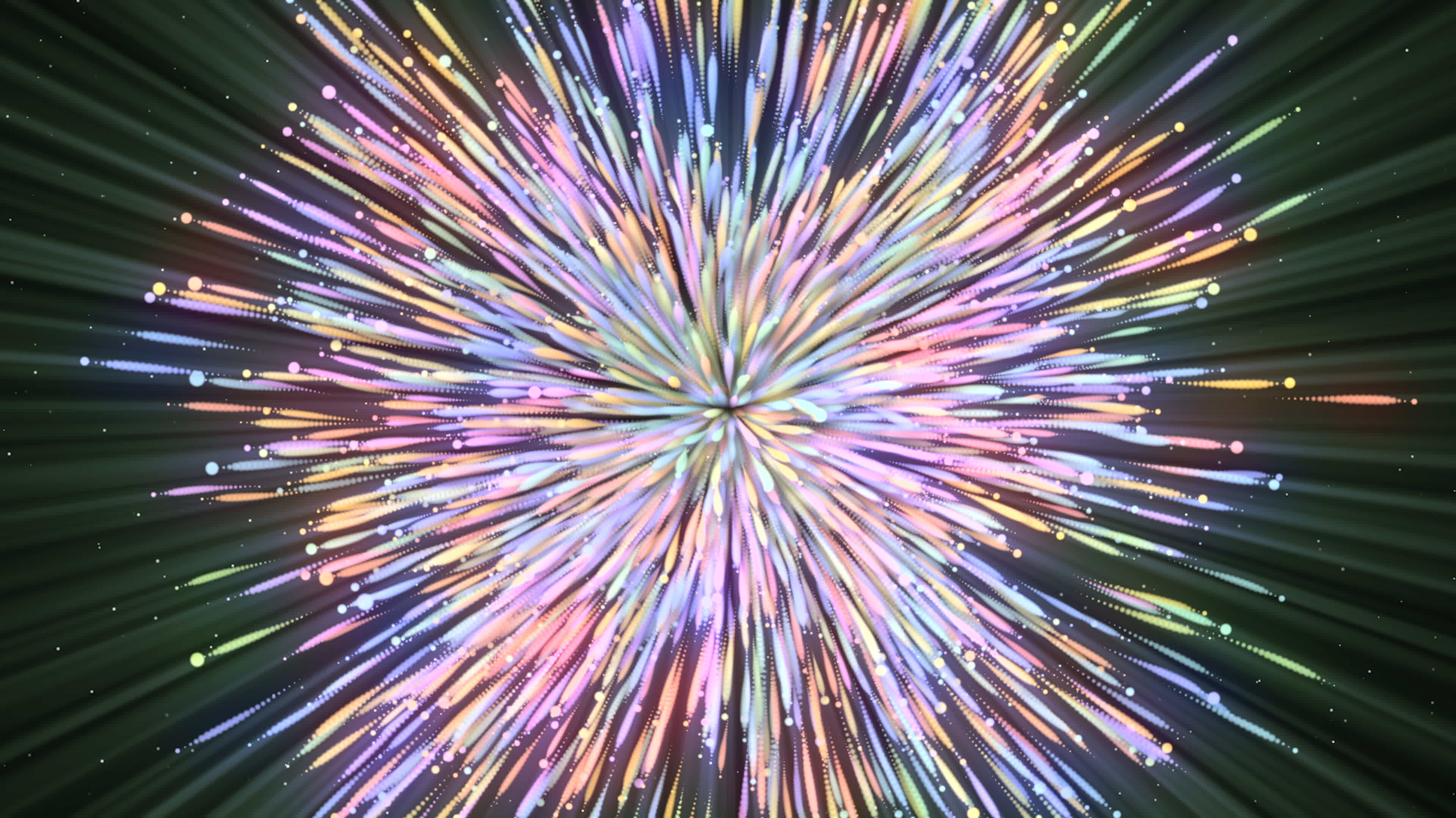 Bright colorful explosion of particles in stream. Motion. Cosmic hypnotic explosion of colorful ...