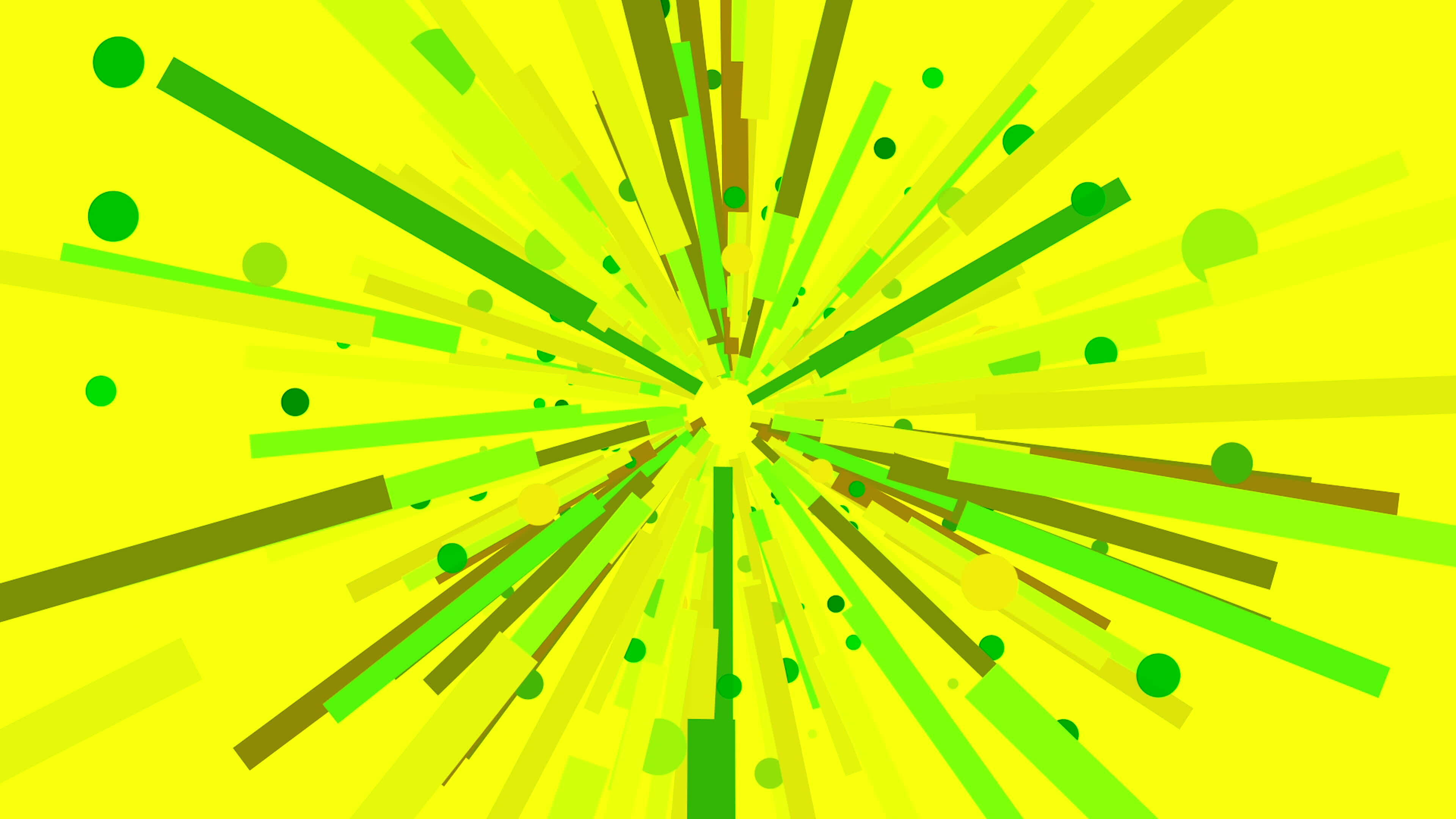 Abstract yellow background with spinning rays and circles. Motion. Rotating lines and round ...