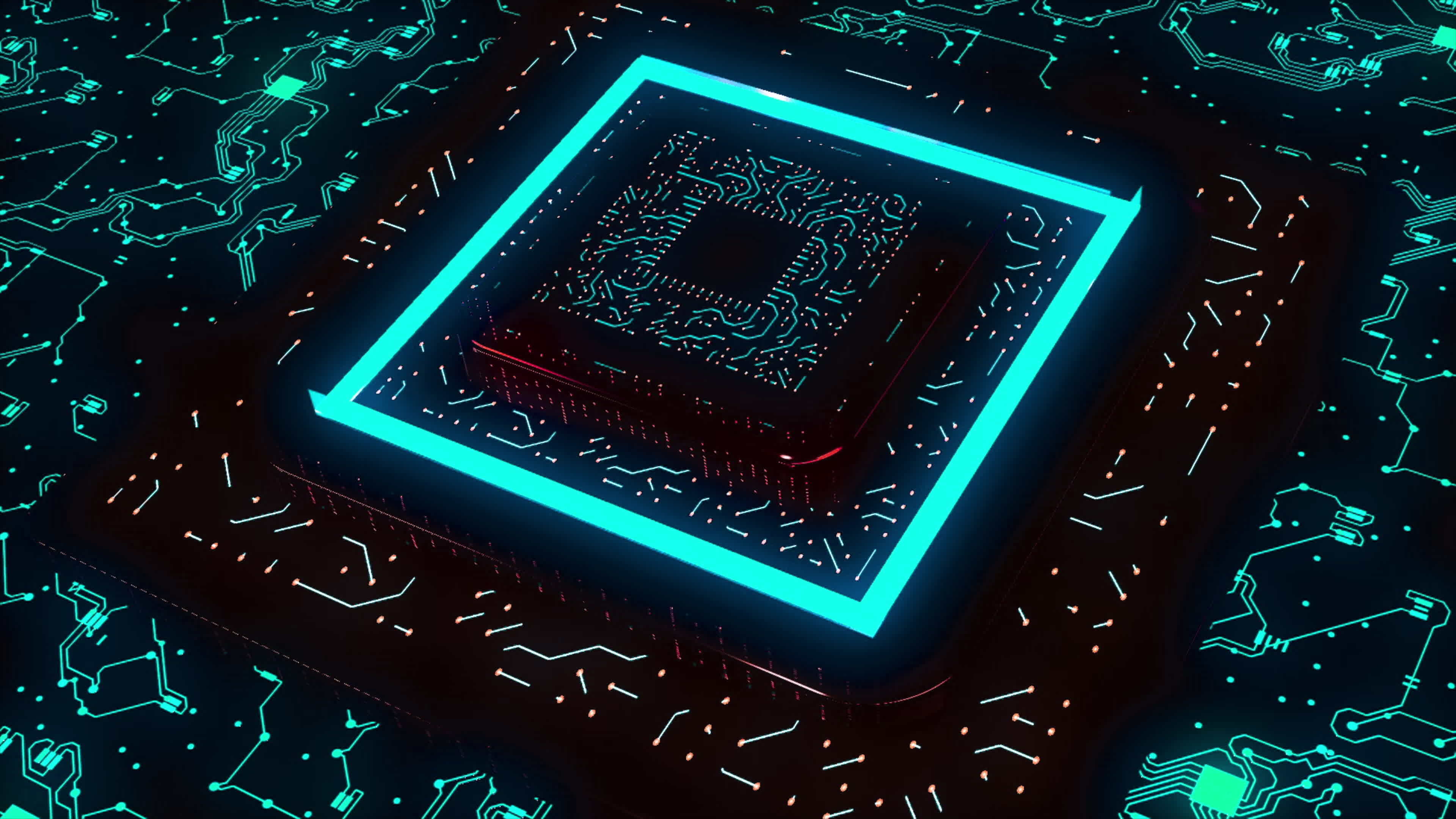 Advanced technology concept. Design. Visualization of a microchip created by Artificial ...