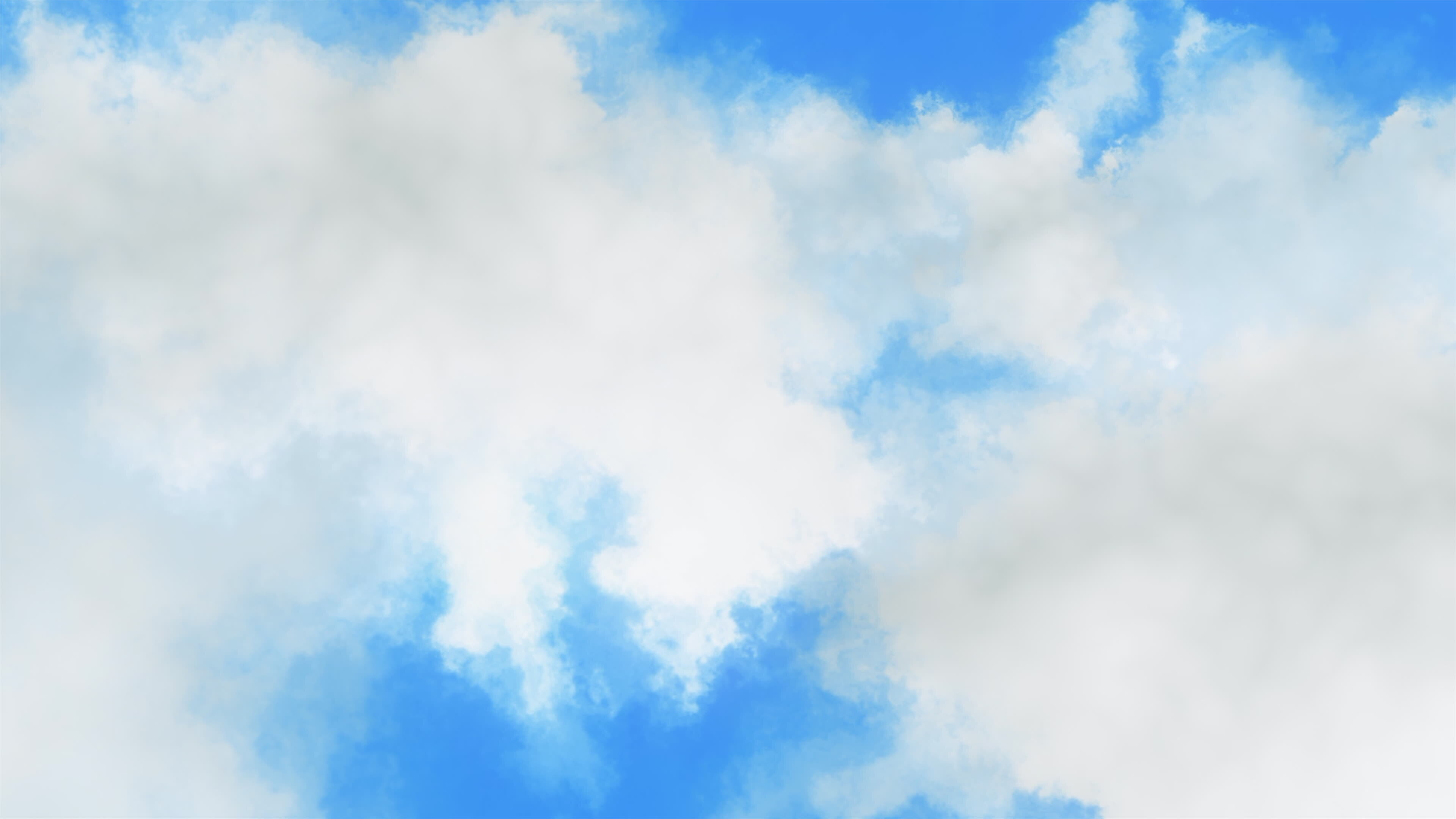 Animation of clouds in blue sky. Motion. Movement through white clouds in blue sky. Flying ...