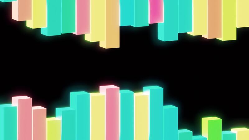 Bright dancing graphics. Design.Multicolored rectangles in animation that diverge in different ...