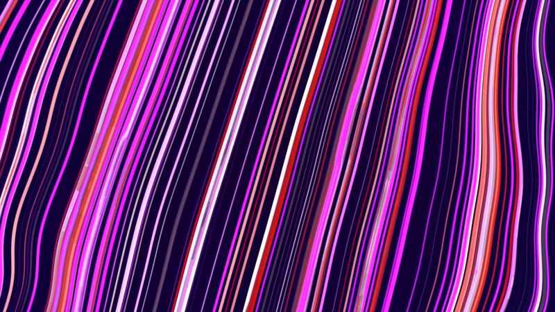 Purple background. Motion.Colored thin lines glowing with white light in animation running in ...