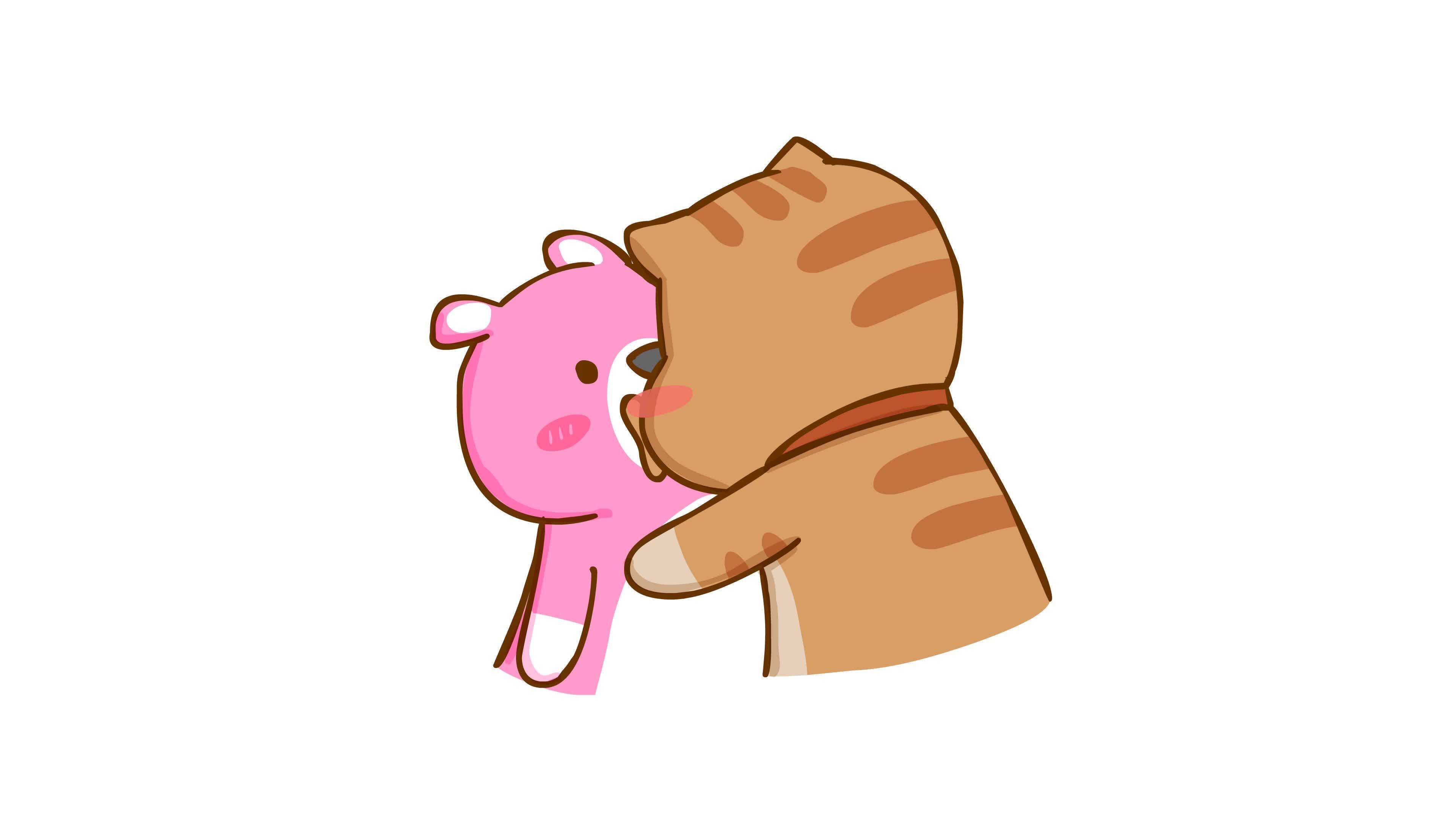Animated Cat Kiss With White Background Ideal For Clean And Minimalistic Designs 48959894