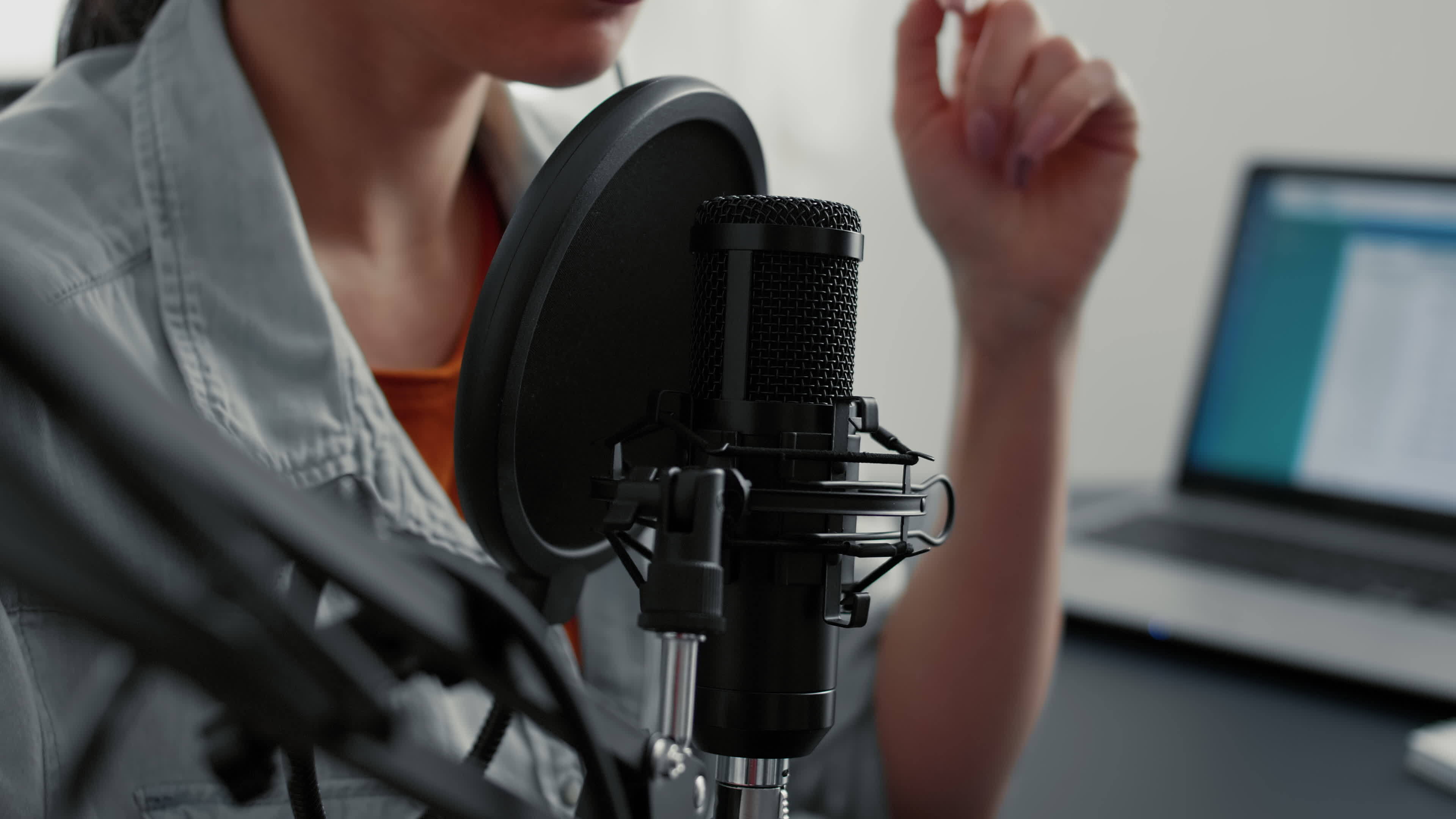 Internet live radio talk show host recording remote podcast while ... Internet live radio talk show host recording remote podcast while ...