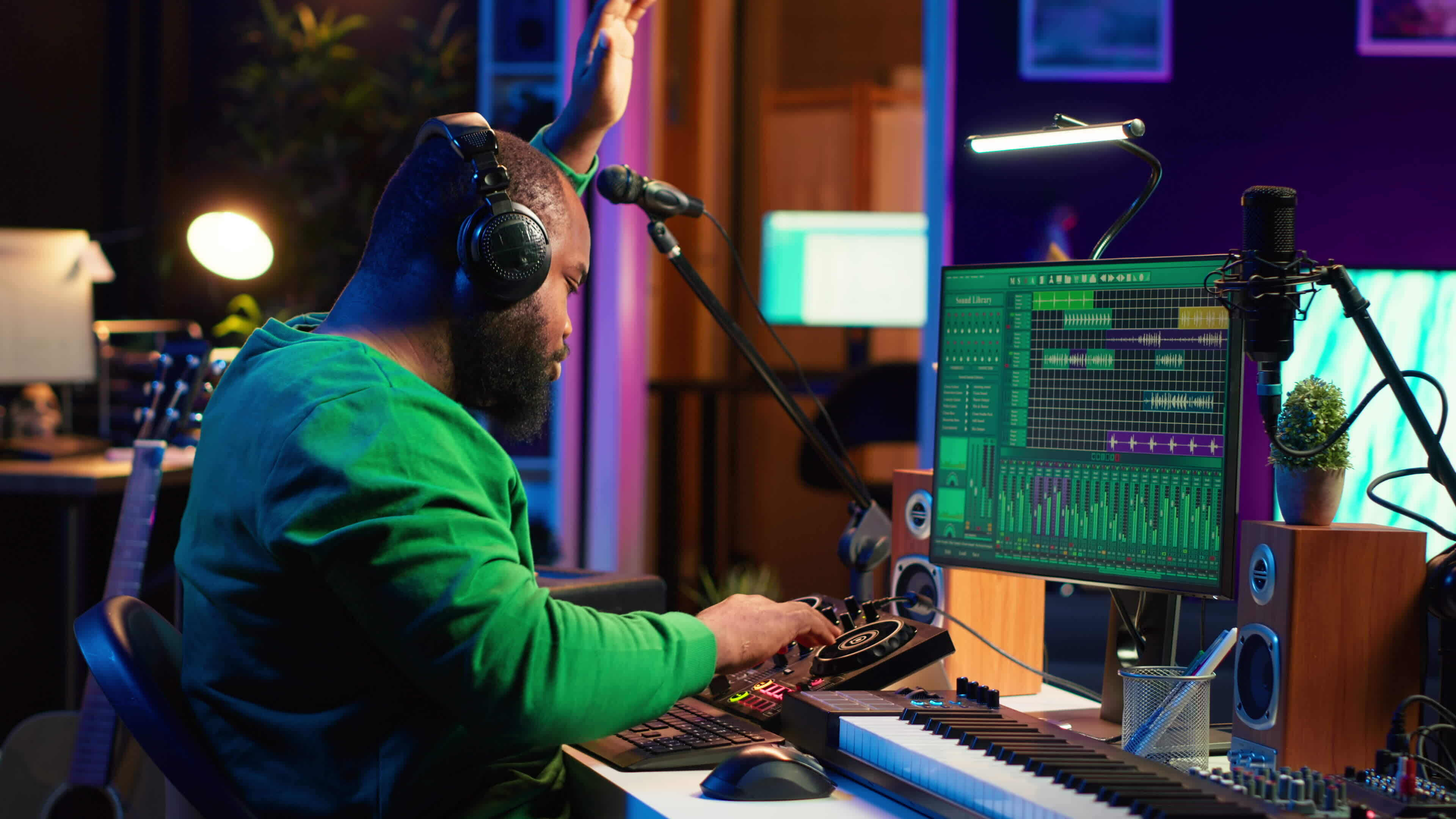 Sound engineer mixing and mastering new music on console and daw ...