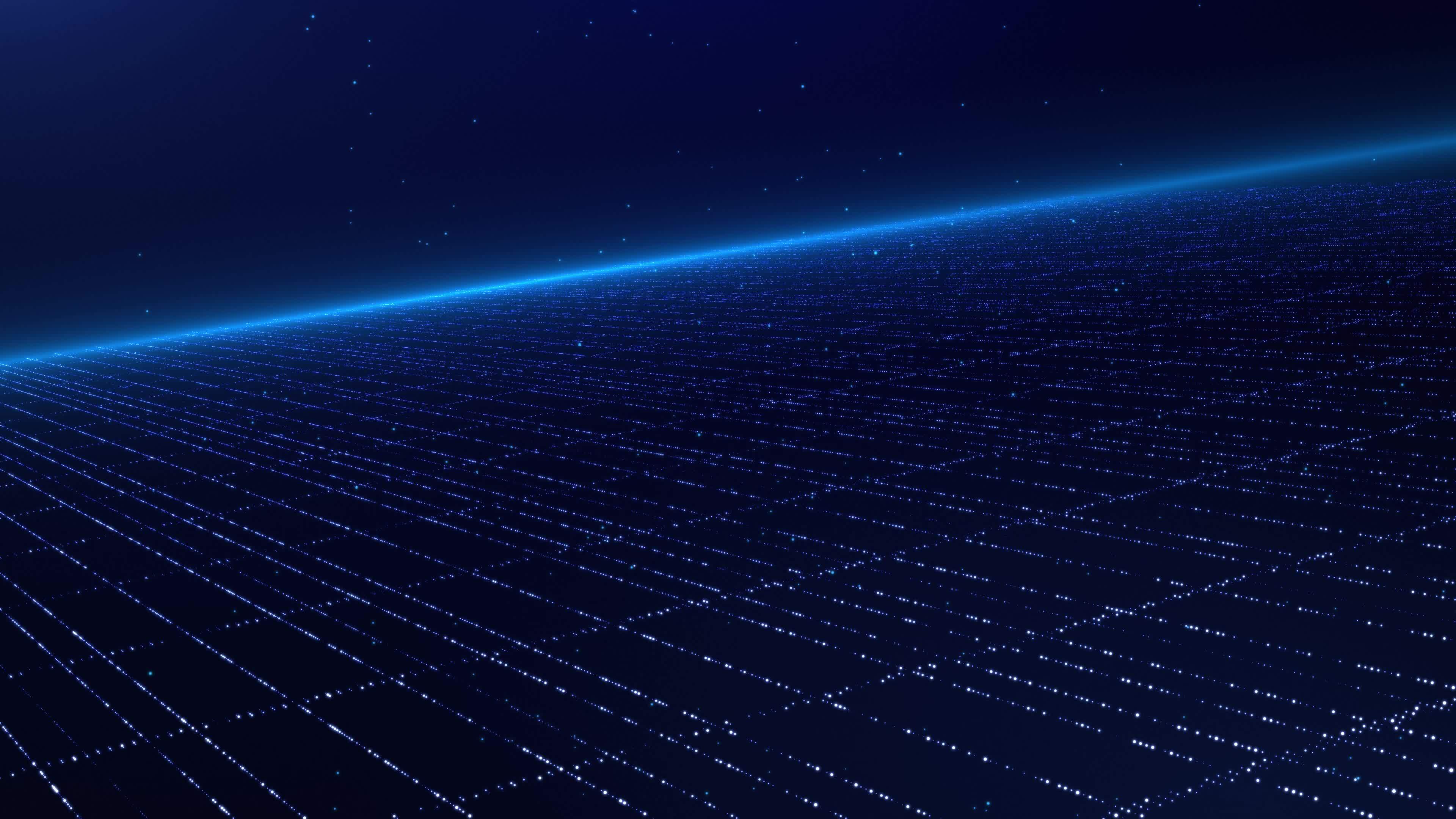 Science fiction dots or cybergrids form particle information lines ...