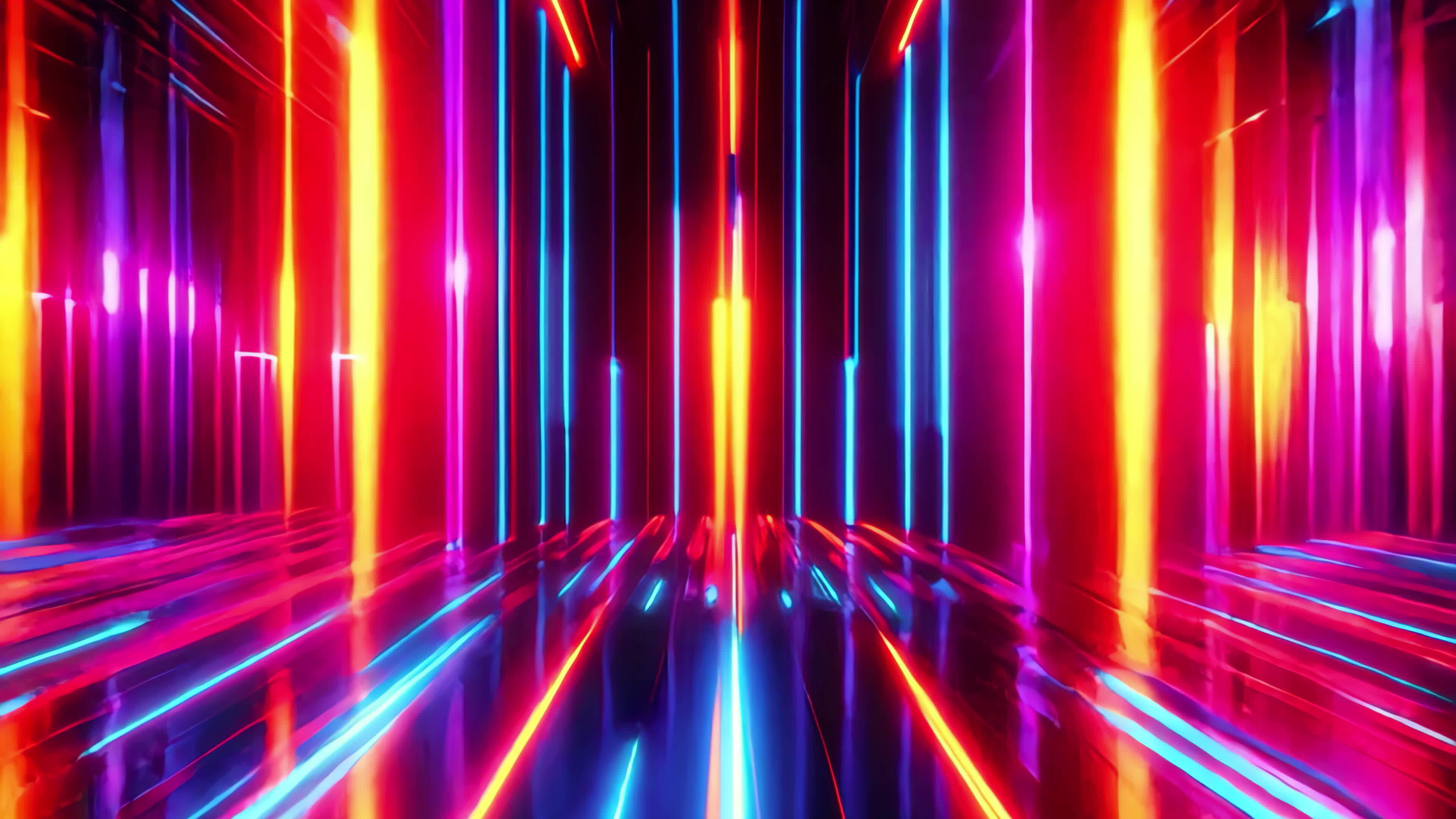 Abstract dark background with multicolored glowing fast moving lines ...