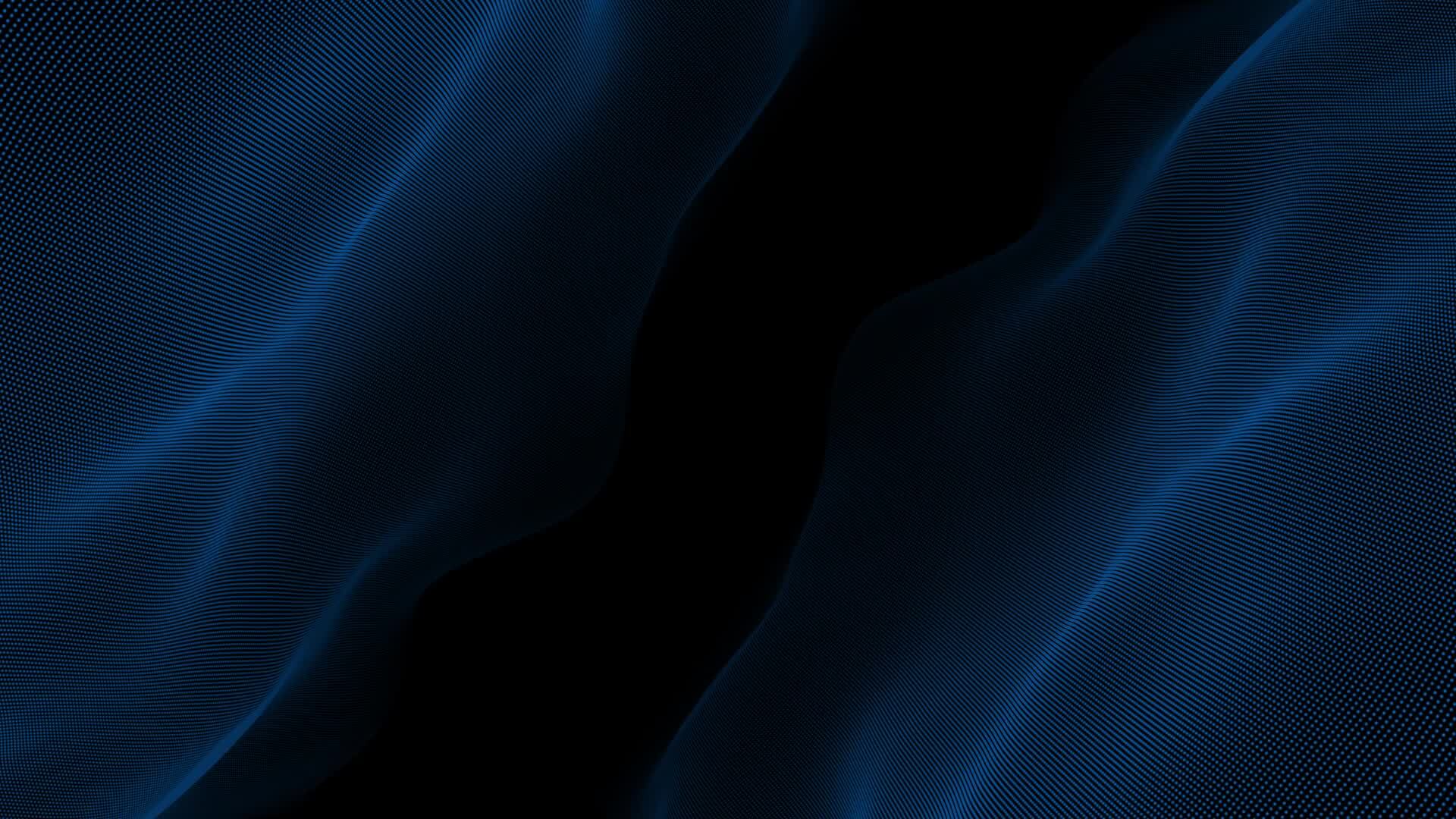 Royal blue color hi-tech particles slowly moving in cyberspace forming loop able wave pattern on ...